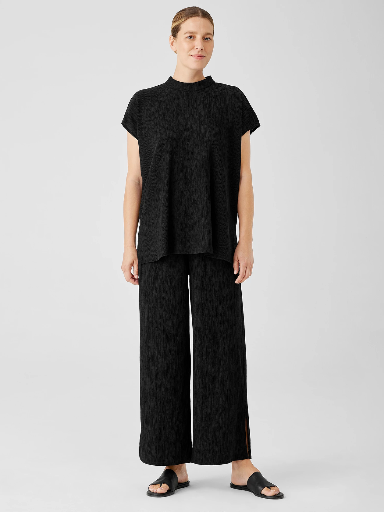 Woven Plisse Mock Neck Top | EILEEN FISHER