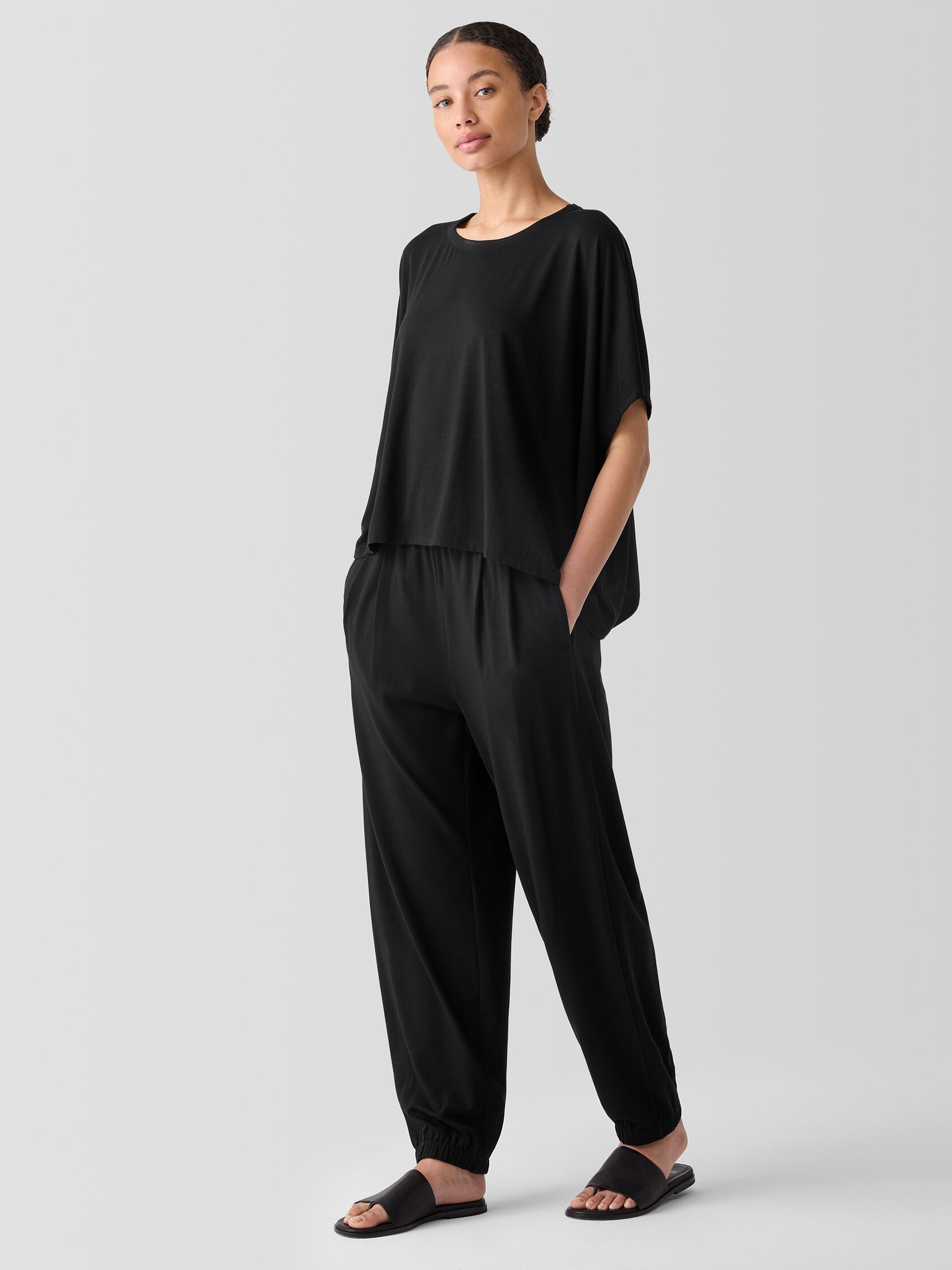 Fine Jersey Crew Neck Box-Top | EILEEN FISHER