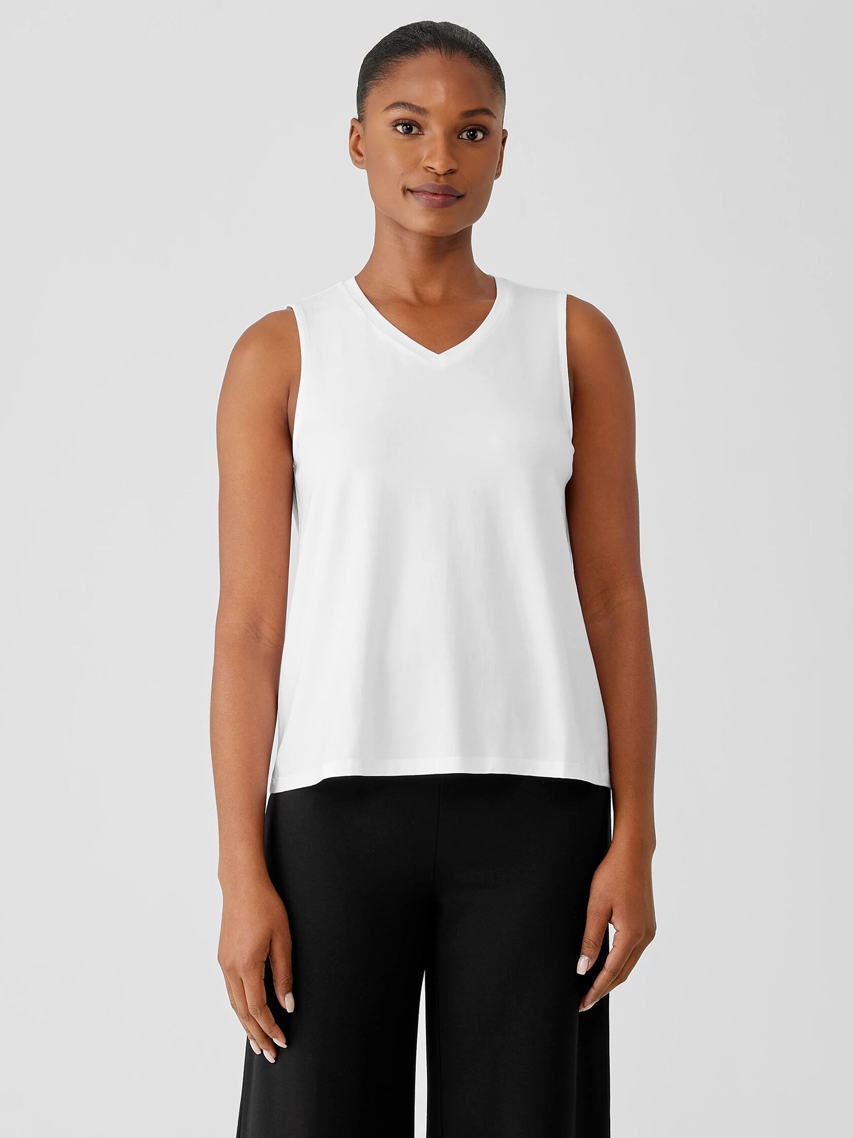Stretch Jersey Knit V-Neck Tank | EILEEN FISHER