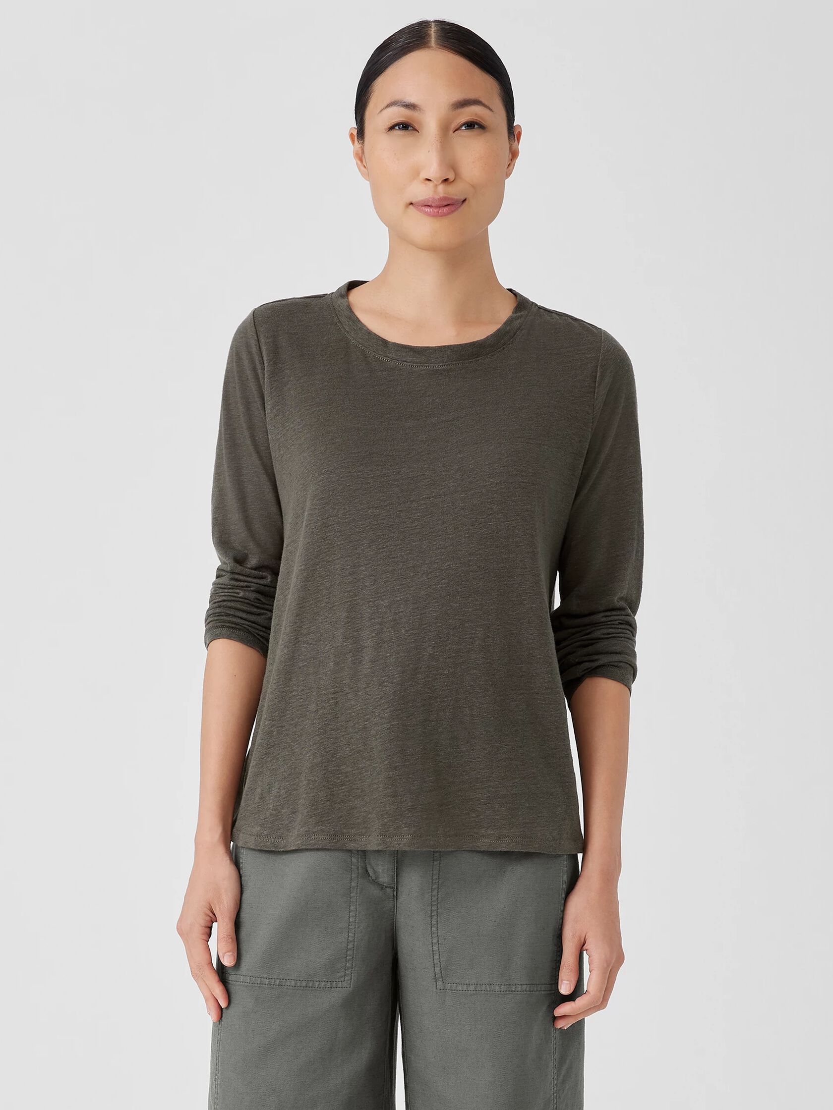 Organic Linen Jersey Crew Neck Top | EILEEN FISHER