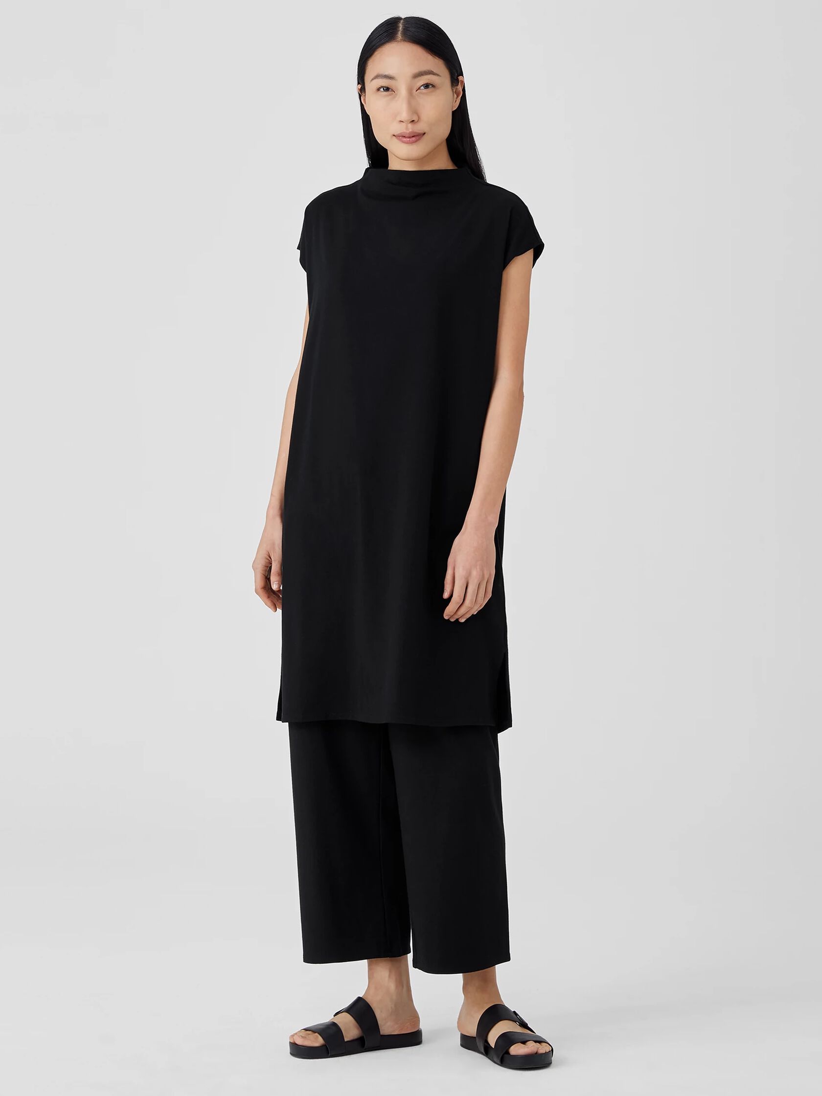 Traceable Organic Cotton Jersey Funnel Neck Dress | EILEEN FISHER