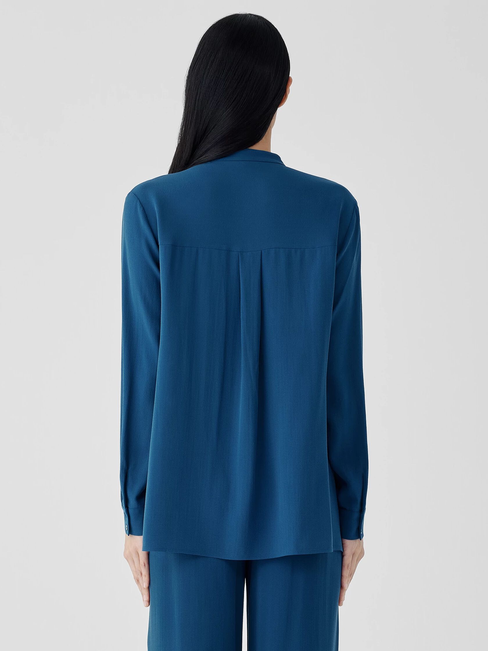Silk Georgette Crepe Band Collar Shirt | EILEEN FISHER