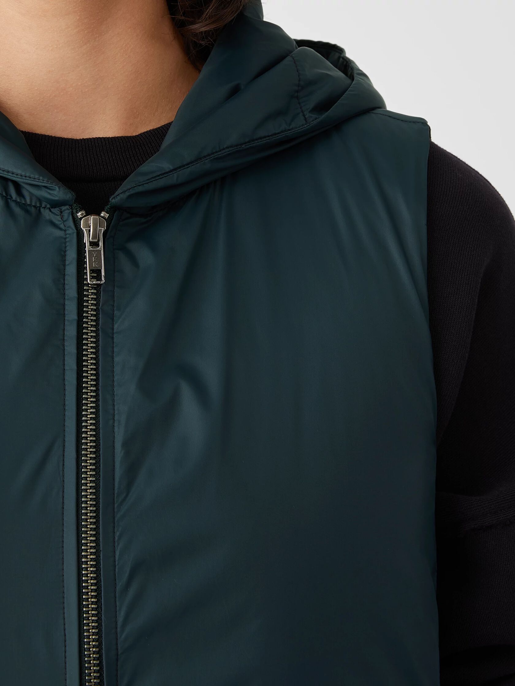 Eggshell Recycled Nylon Hooded Vest | EILEEN FISHER