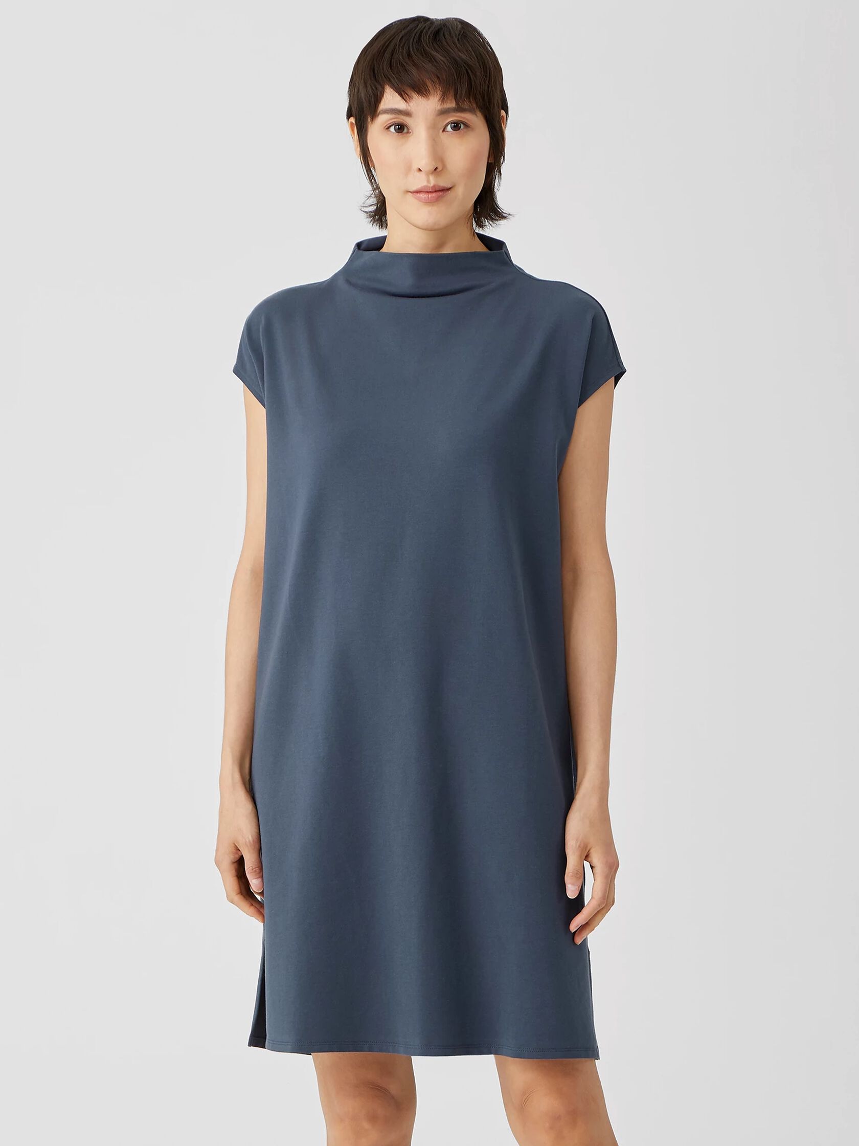 Traceable Cotton Jersey Funnel Neck Dress | EILEEN FISHER