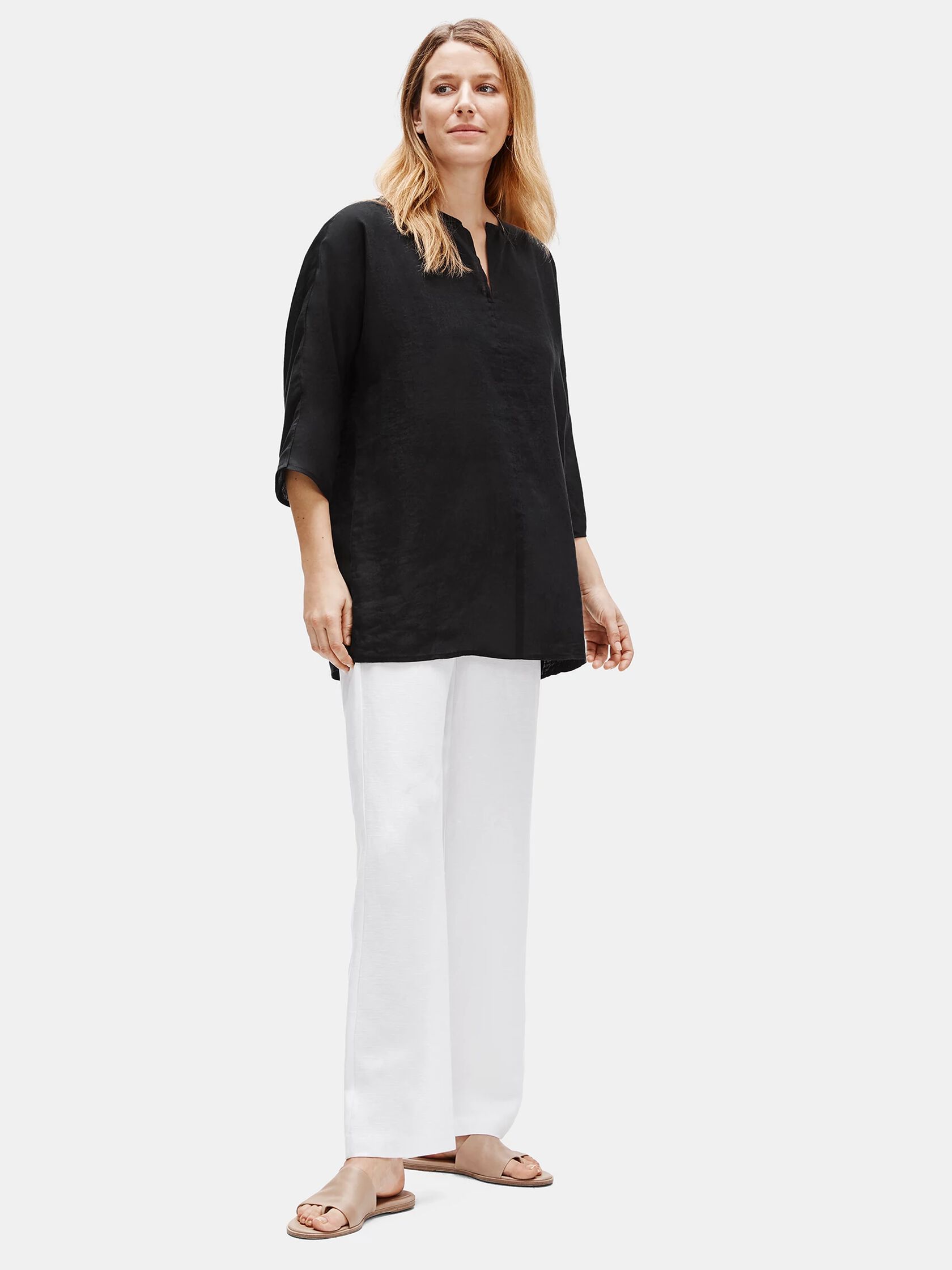 Organic Handkerchief Linen Split Neck Tunic | EILEEN FISHER
