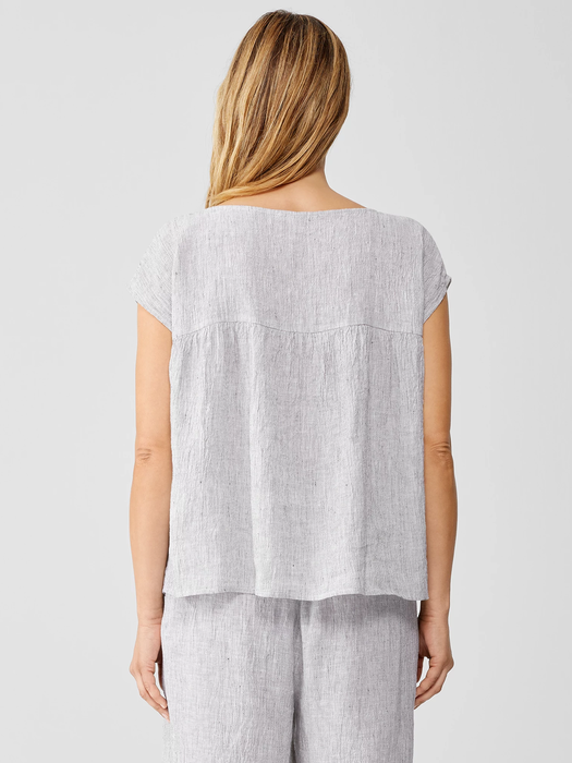 Striped Organic Linen Crinkle Shirred-Back Top | EILEEN FISHER
