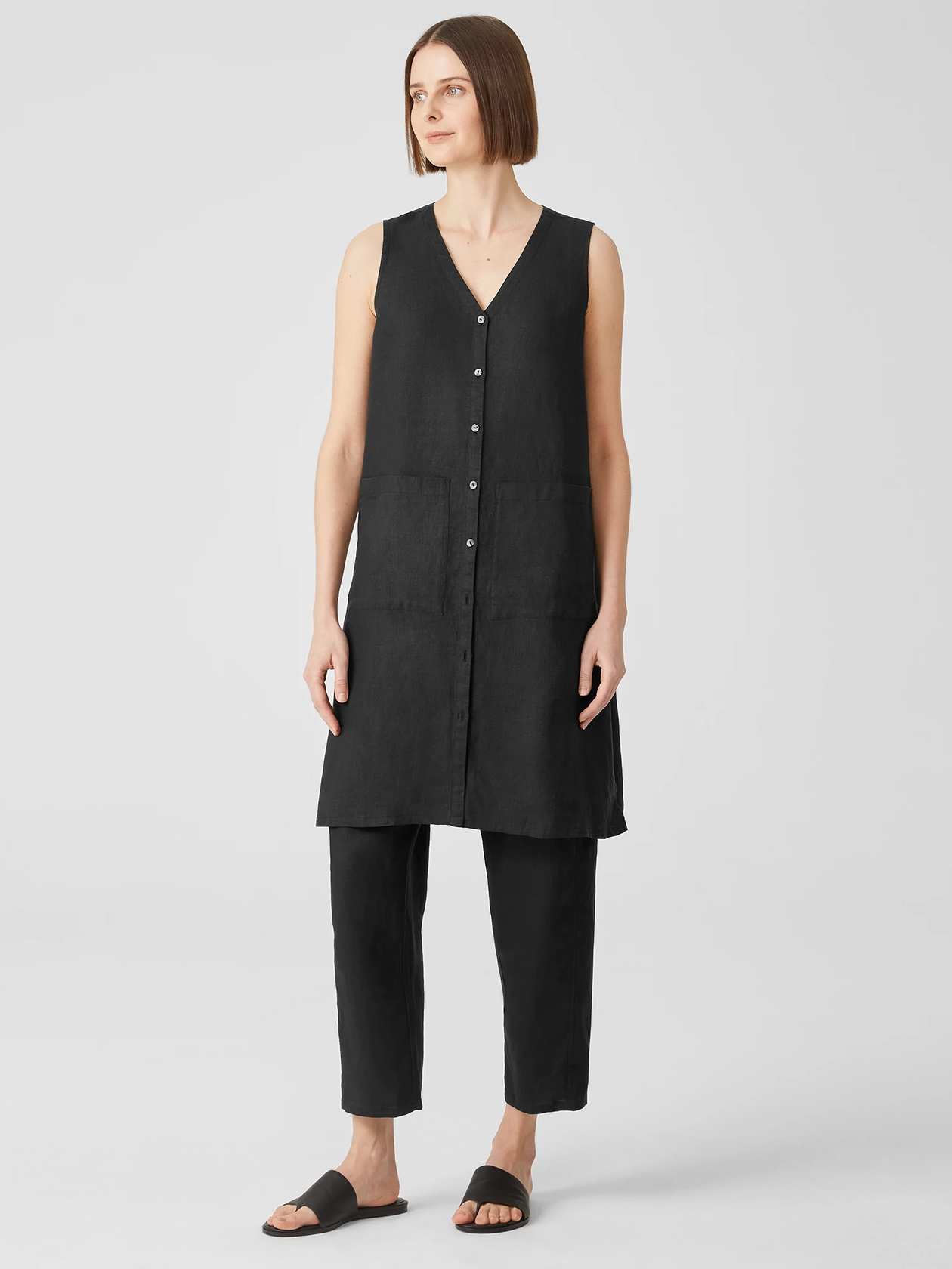 Organic Handkerchief Linen V-Neck Long Top | EILEEN FISHER