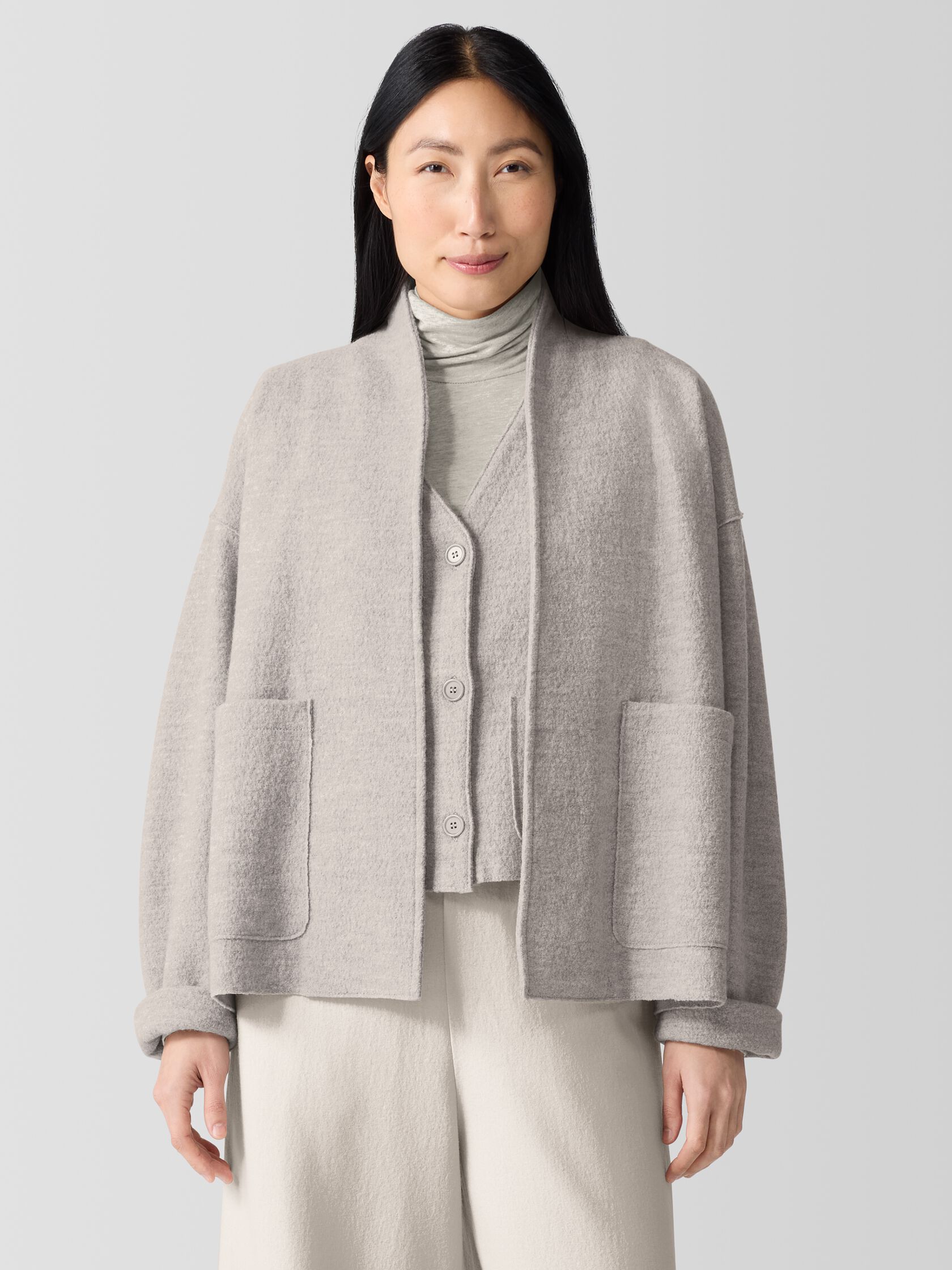 Lightweight Boiled Wool High Collar Jacket in Regenerative Wool ...