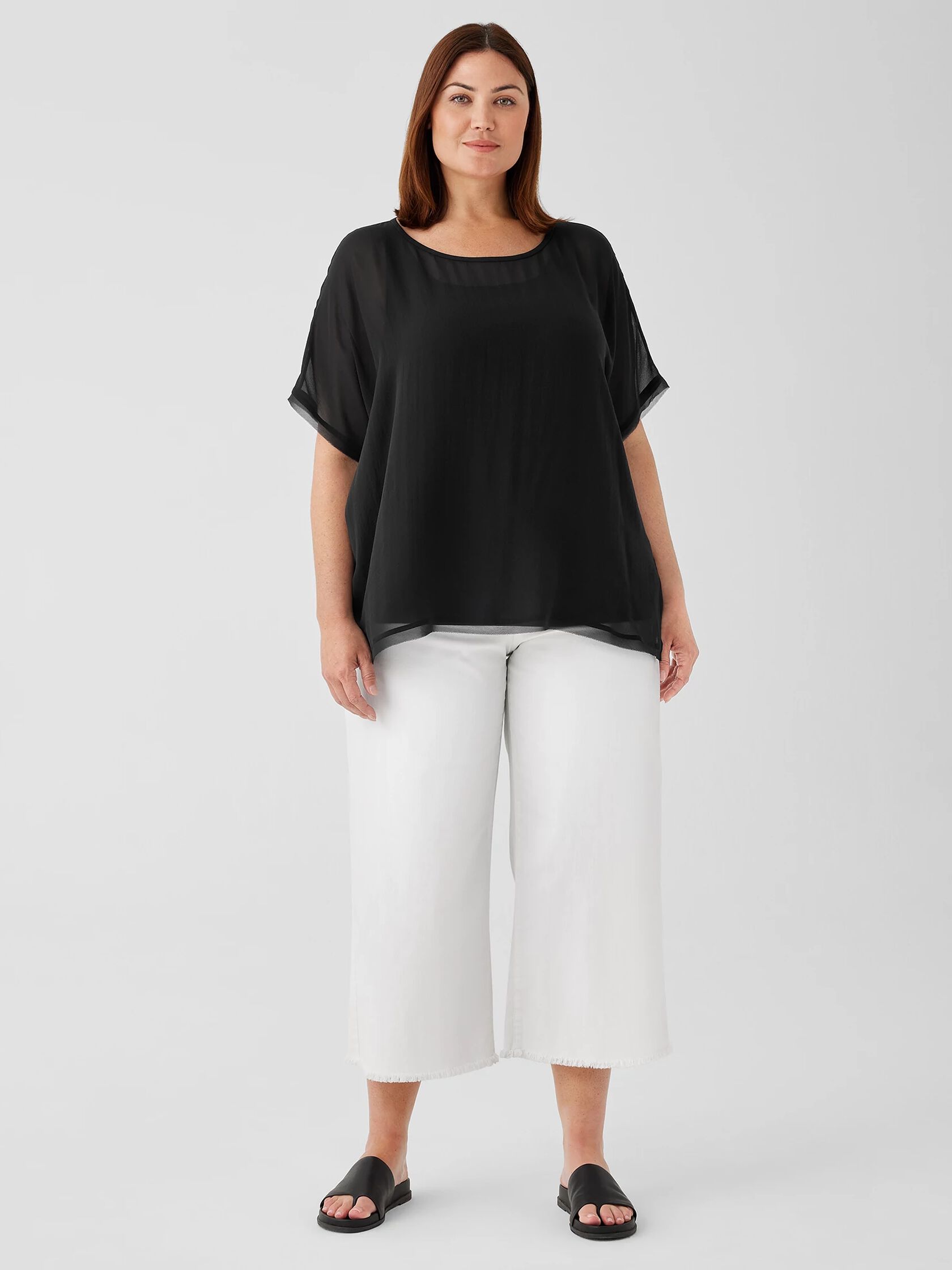 Sheer Silk Georgette Ballet Neck Top | EILEEN FISHER