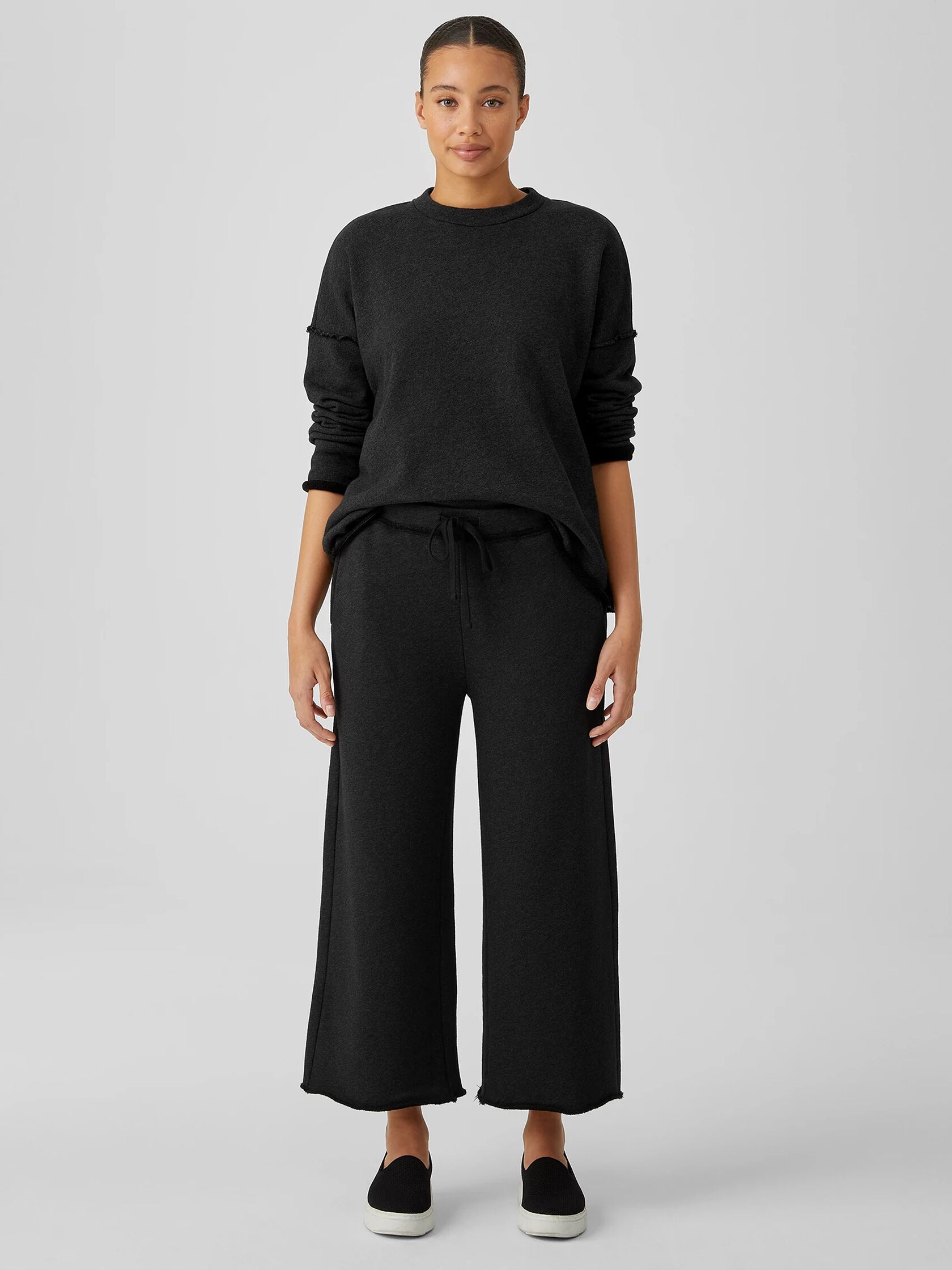 Organic Cotton French Terry Wide-Leg Pant | EILEEN FISHER