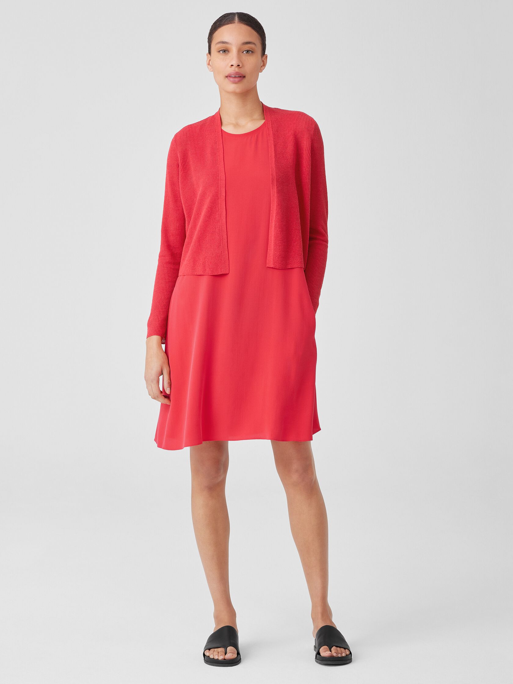 Organic Linen Cotton Airy Tuck Cropped Cardigan | EILEEN FISHER