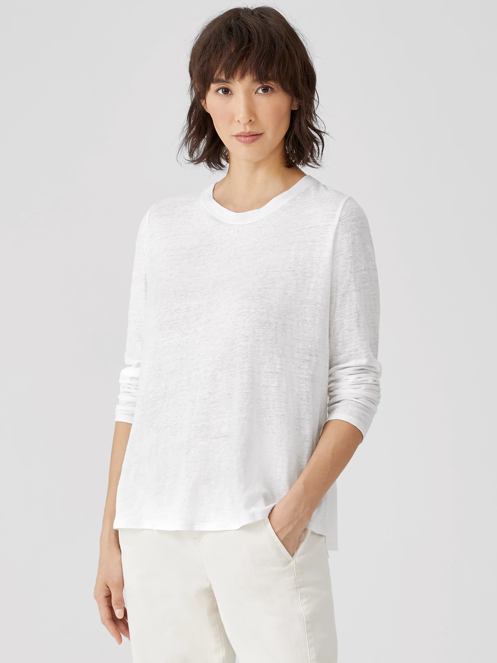 Organic Linen Jersey Crew Neck Top | EILEEN FISHER