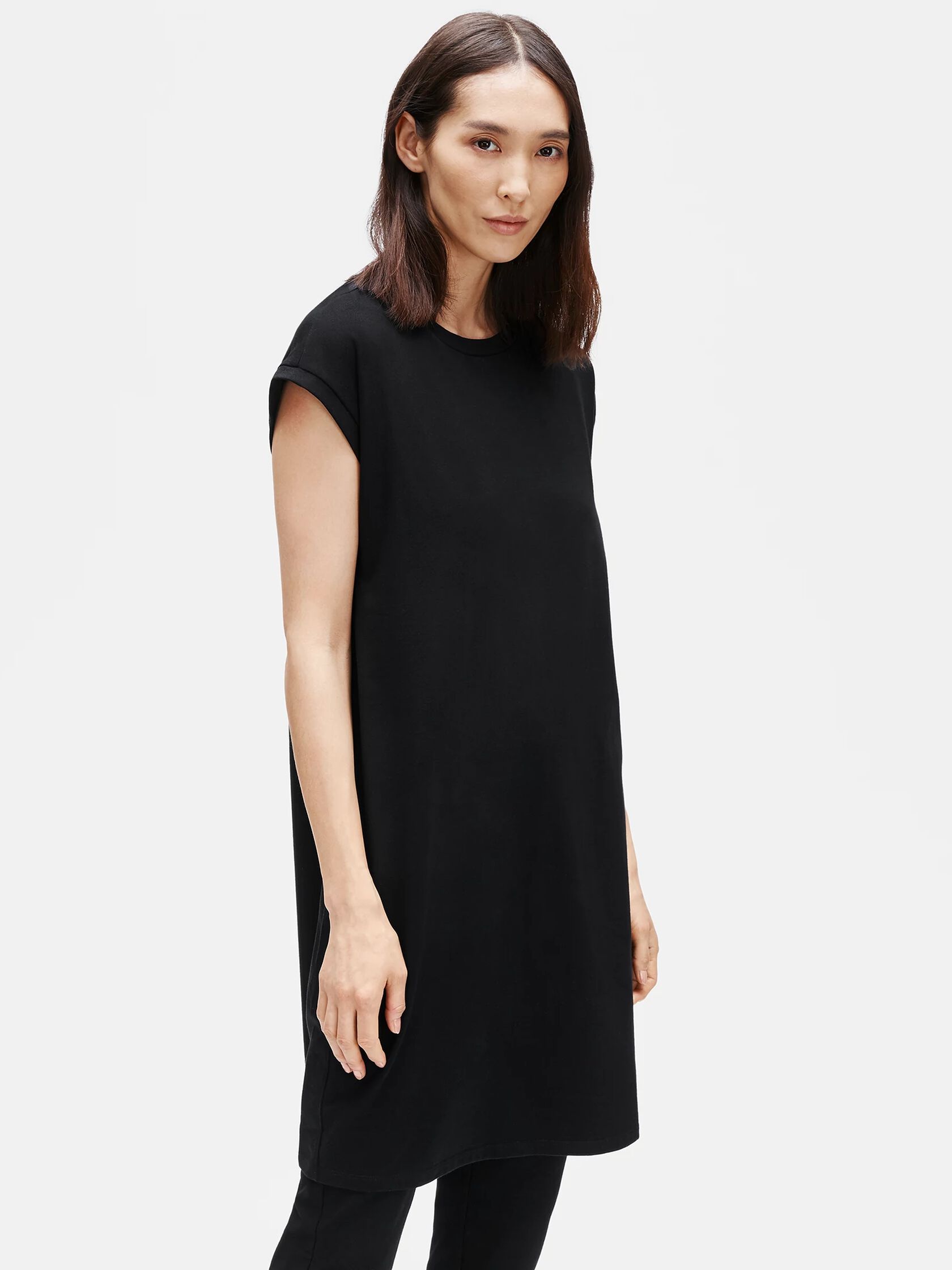 Traceable Cotton Stretch Crew Neck Dress | EILEEN FISHER