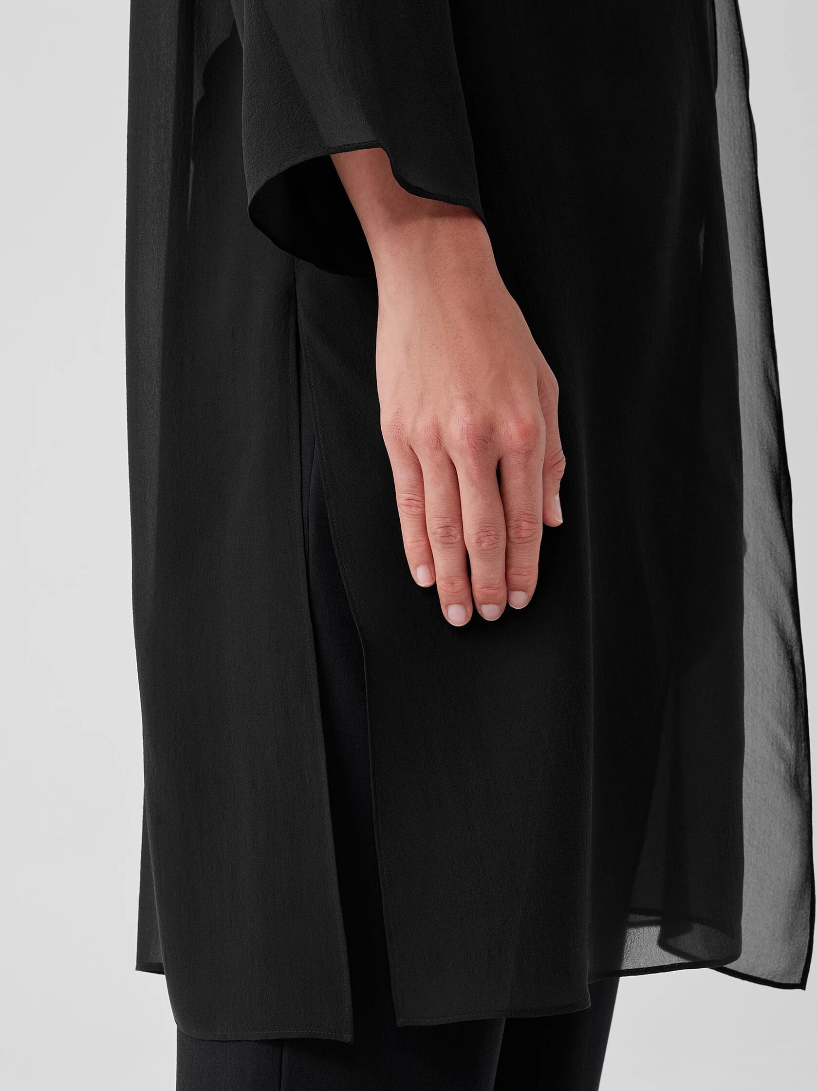 Sheer Silk Georgette High Collar Jacket | EILEEN FISHER