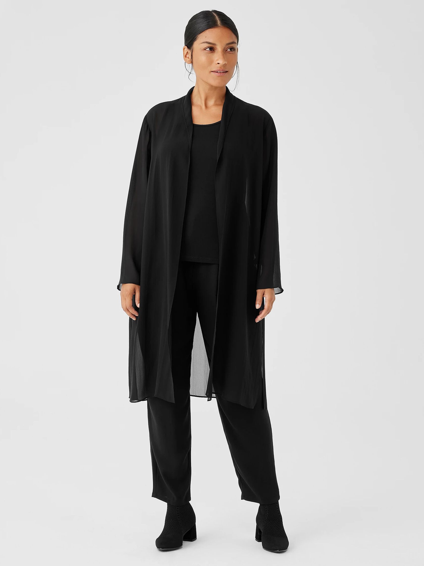 Sheer Silk Georgette High Collar Jacket | EILEEN FISHER