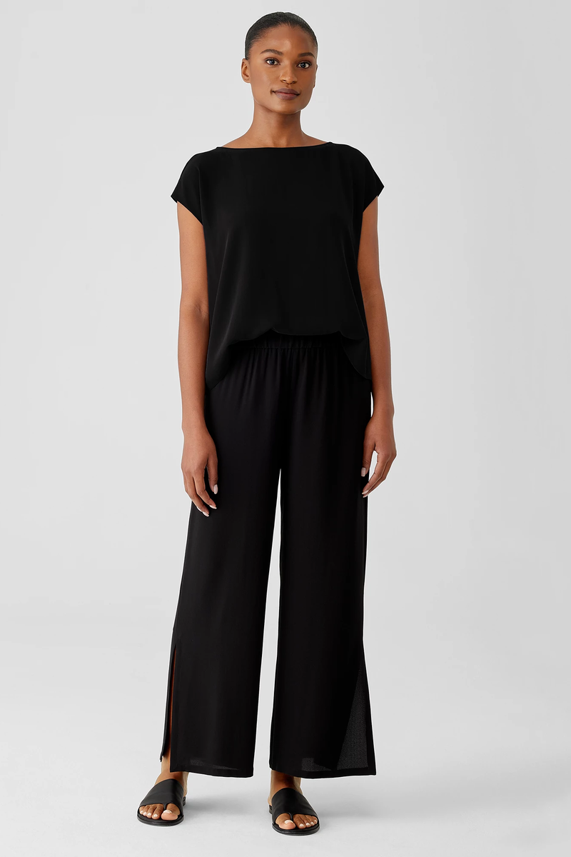 Silk Georgette Crepe Shirred-Back Top | EILEEN FISHER