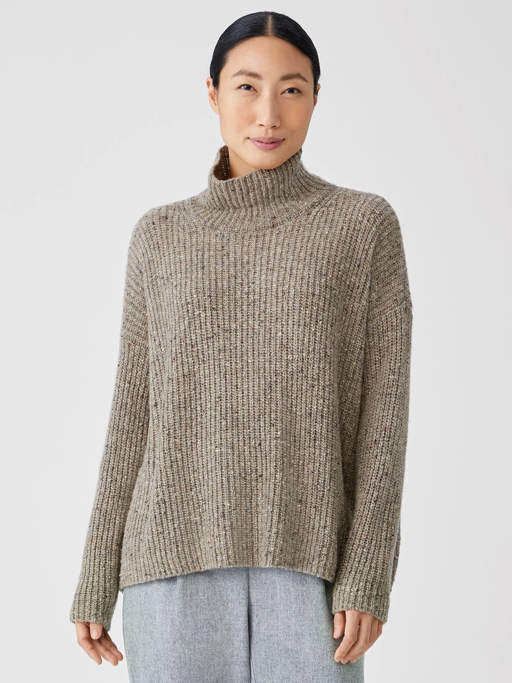Recycled Cashmere Tweed Turtleneck Box-top | Eileen Fisher