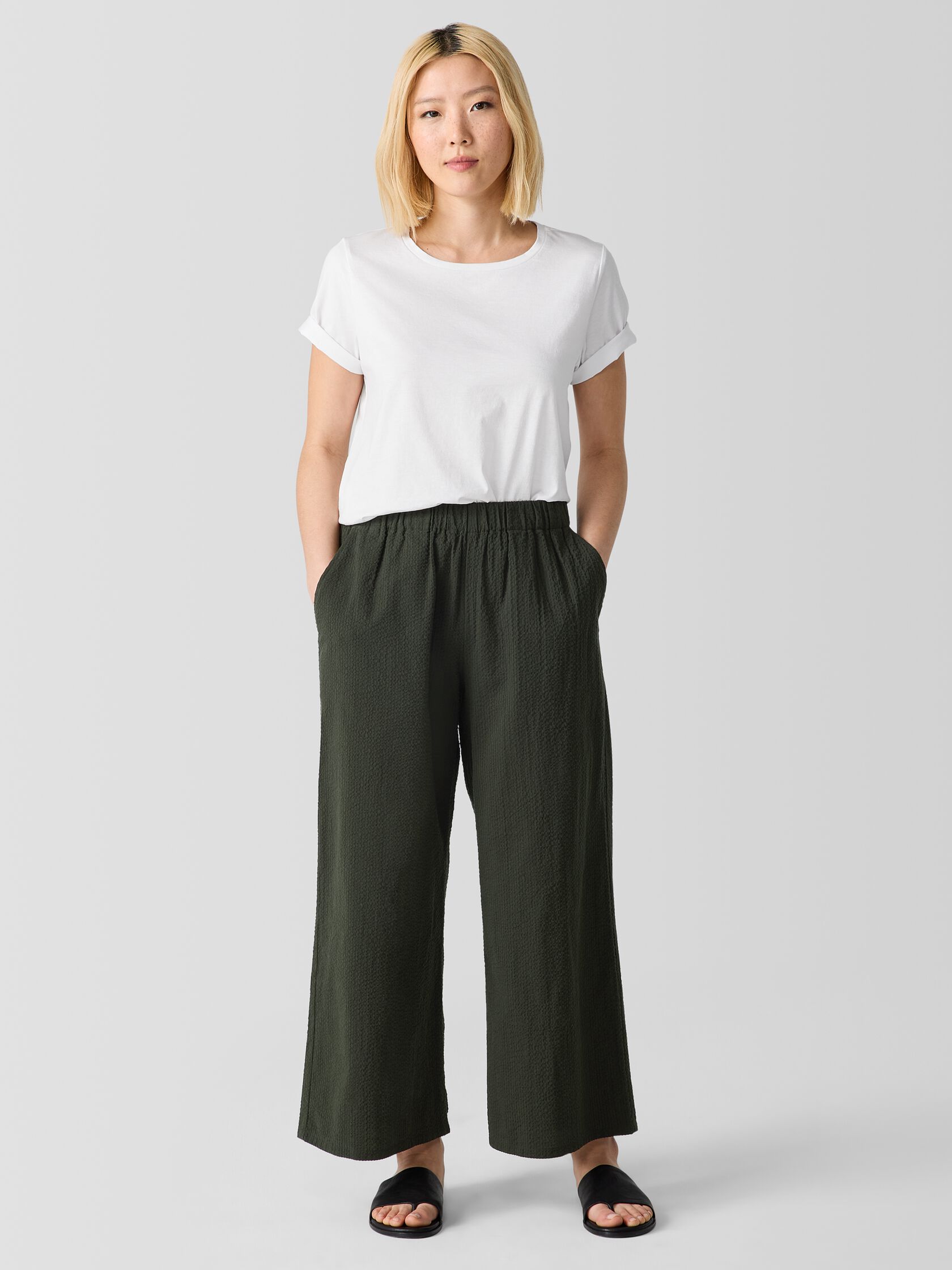 Organic Cotton Ripple Wide-Leg Pant | EILEEN FISHER
