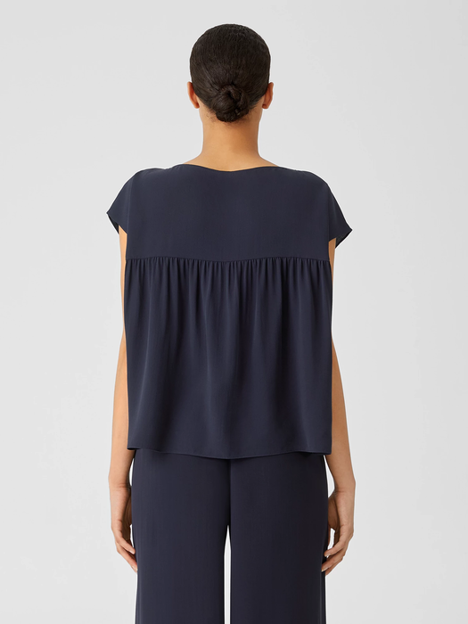 Silk Georgette Crepe Shirred-Back Top | EILEEN FISHER