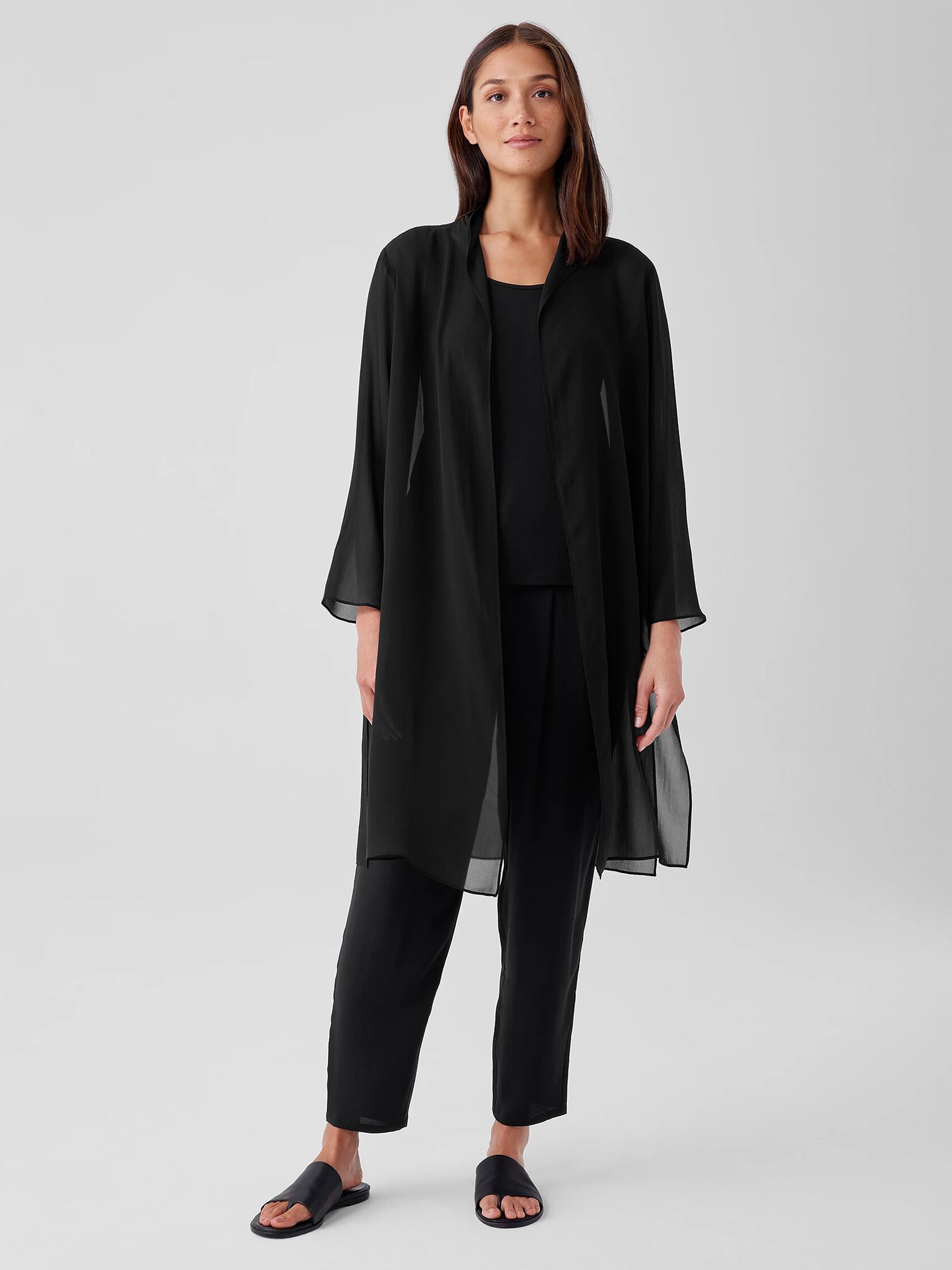 Sheer Silk Georgette High Collar Jacket | EILEEN FISHER