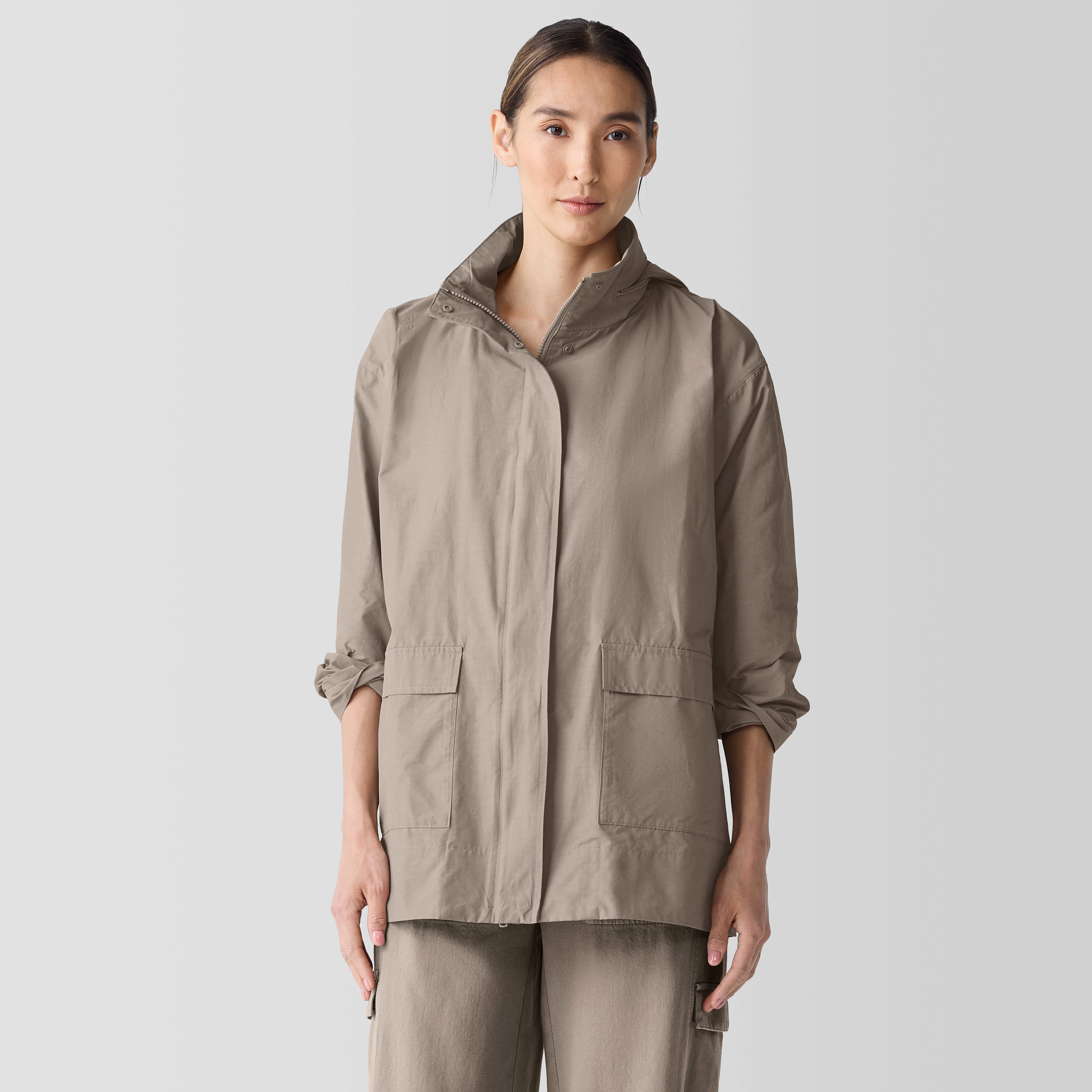Light Cotton Nylon Stand Collar Jacket | EILEEN FISHER