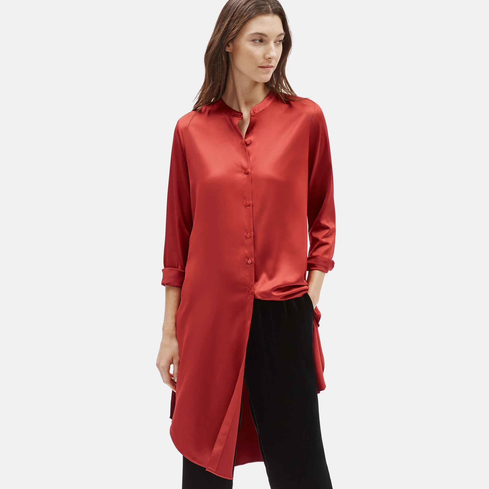 Recycled Polyester Satin Shirtdress | EILEEN FISHER