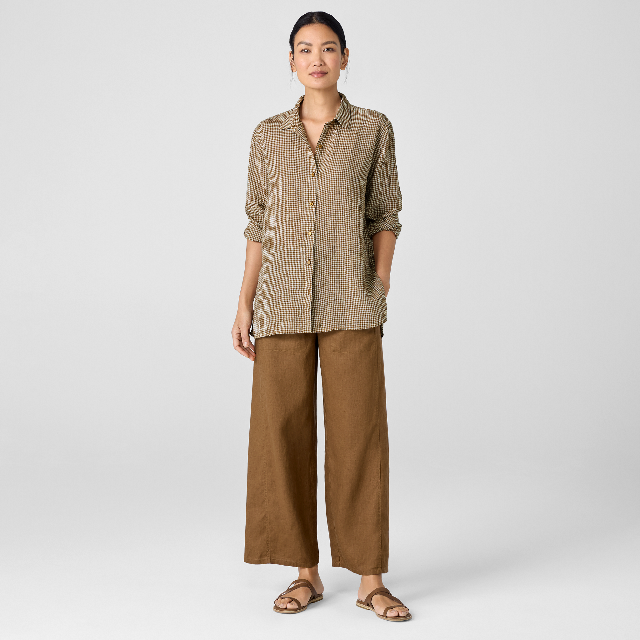 Puckered Organic Linen Classic Collar Shirt | EILEEN FISHER