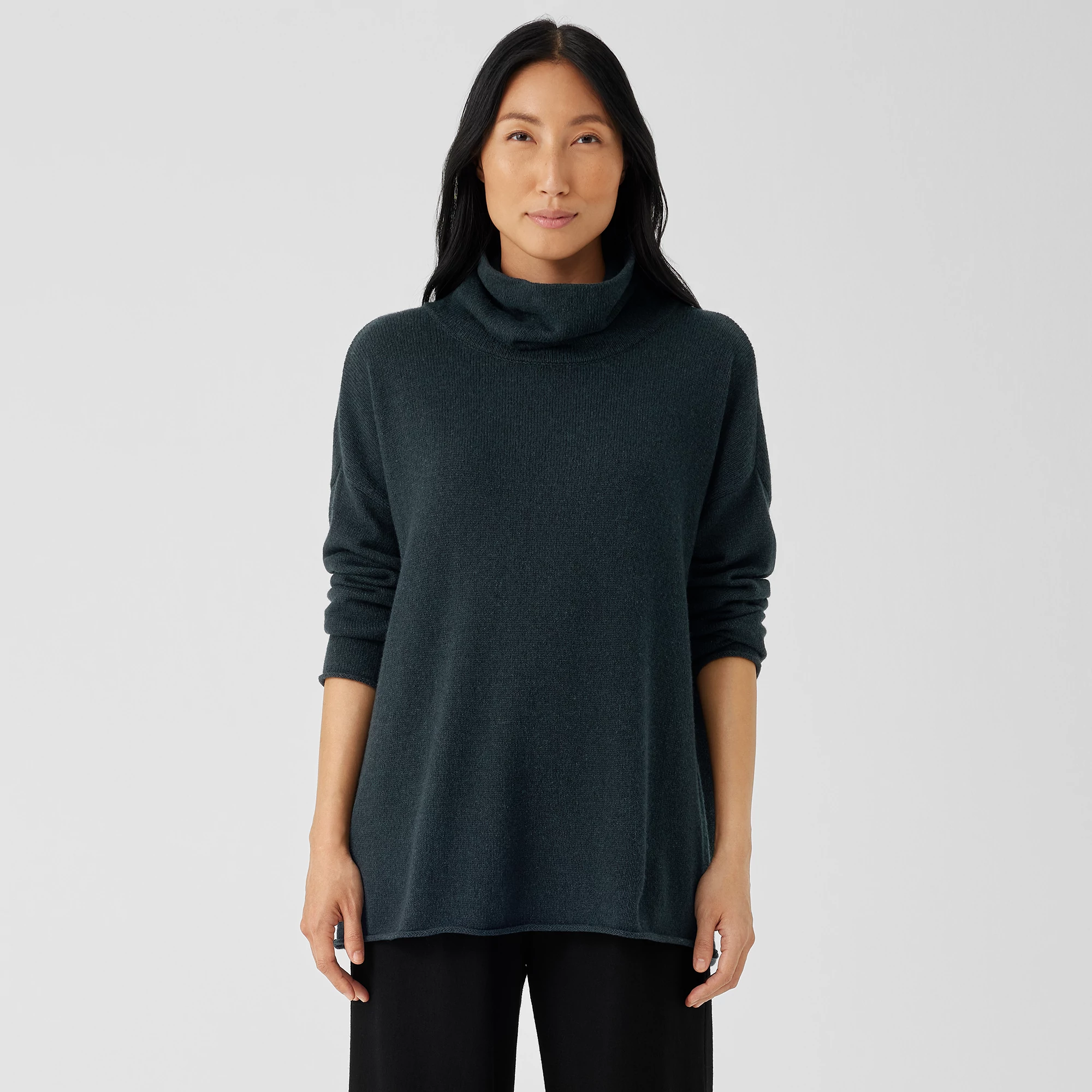 Cotton and Recycled Cashmere Turtleneck Long Top | EILEEN FISHER