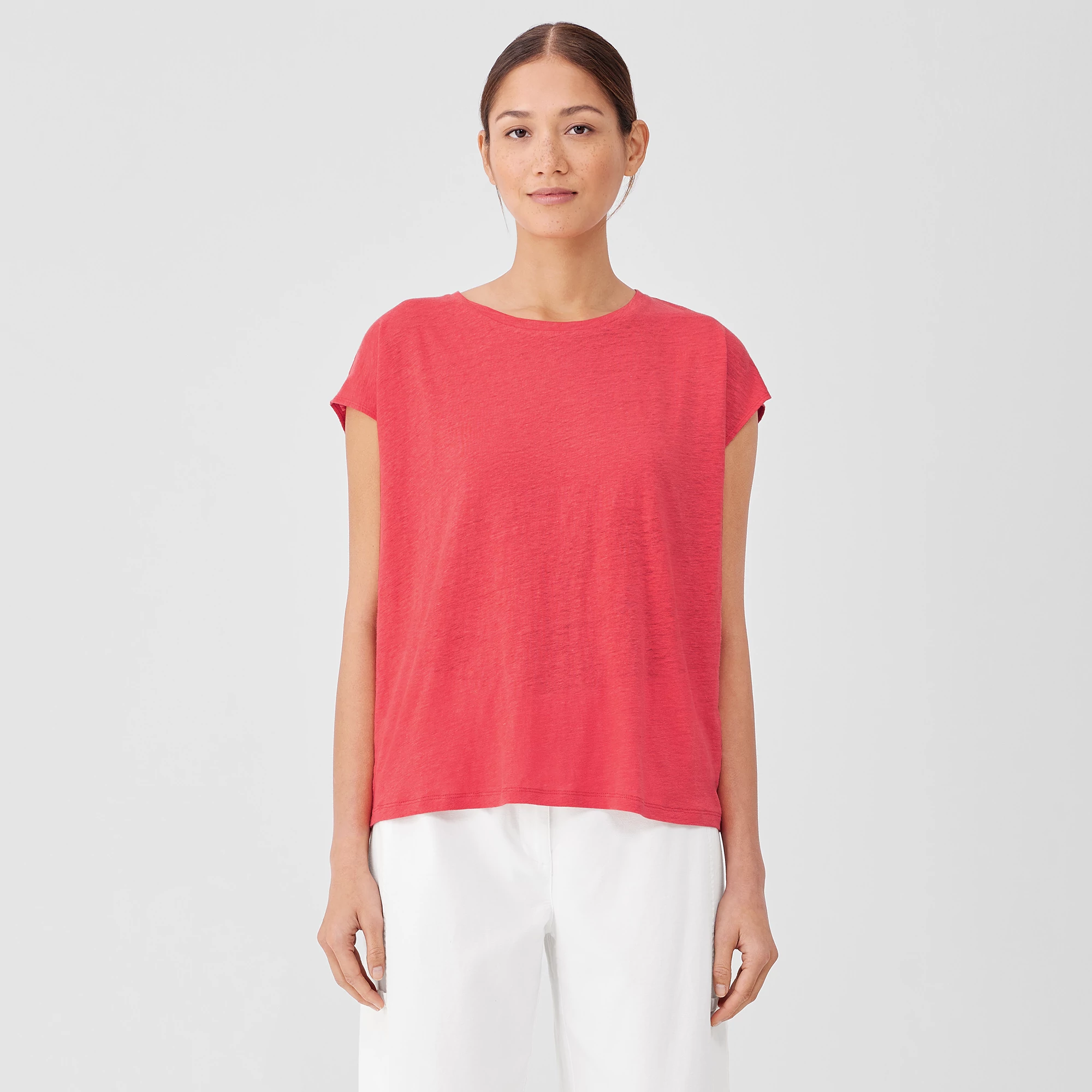 Organic Linen Jersey Shirred-Back Top | EILEEN FISHER