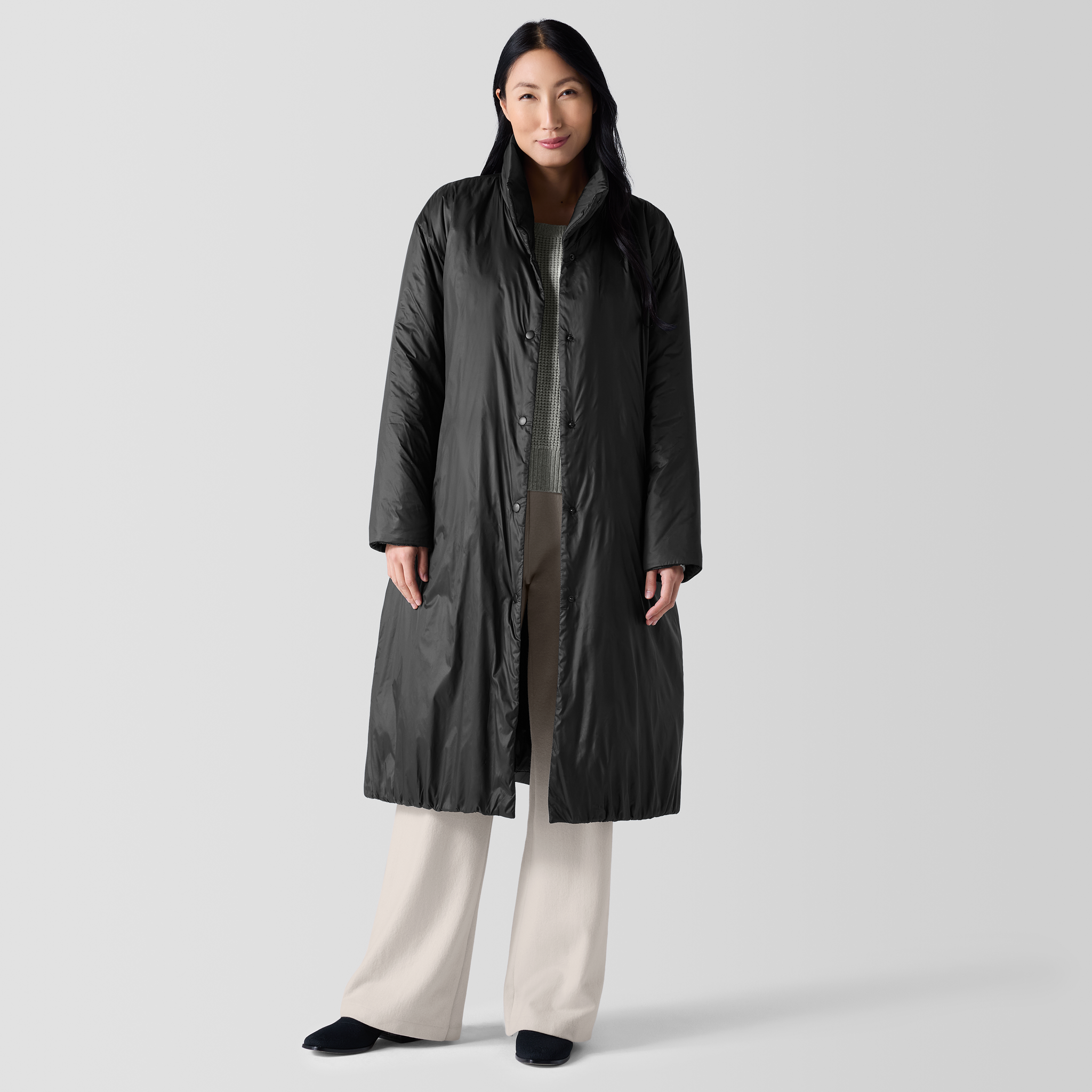Eggshell Recycled Nylon Long Coat | EILEEN FISHER