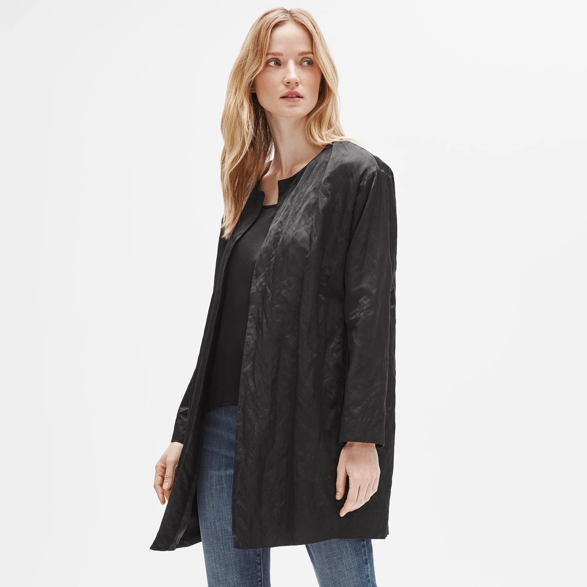 Organic Cotton Satin Steel Coat | EILEEN FISHER