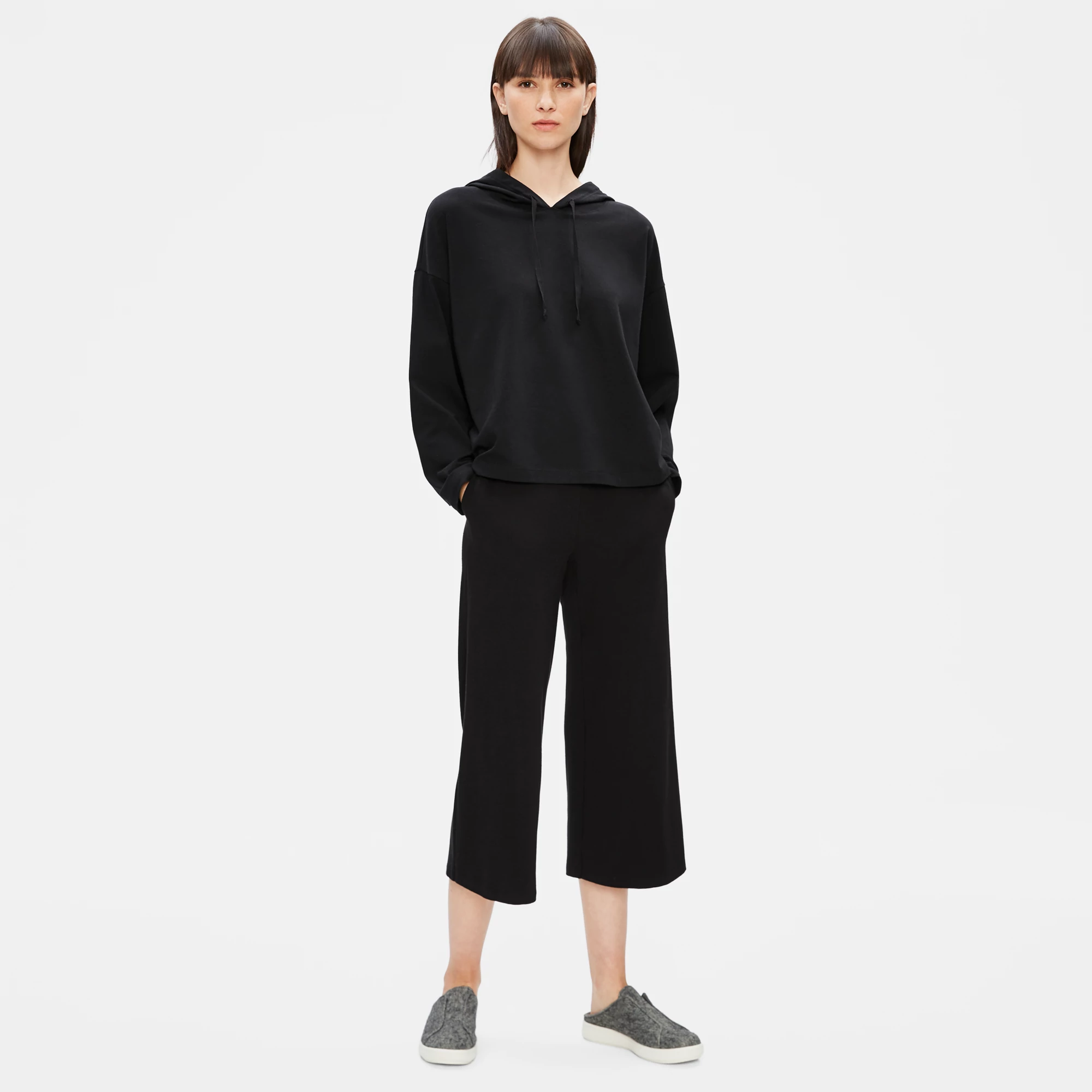 Organic Cotton Stretch Hooded Box-Top | EILEEN FISHER
