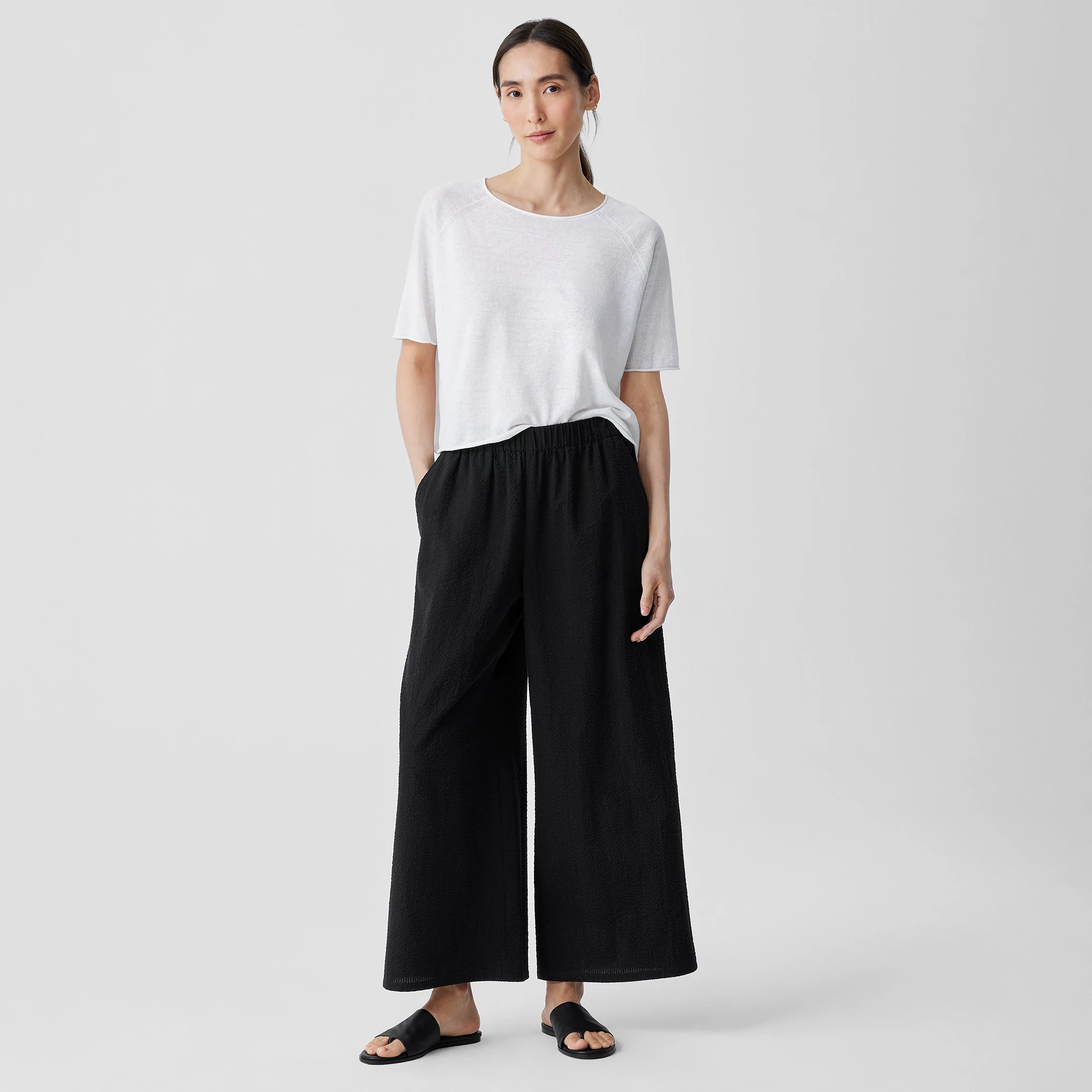 Organic Cotton Ripple Wide-Leg Pant | EILEEN FISHER