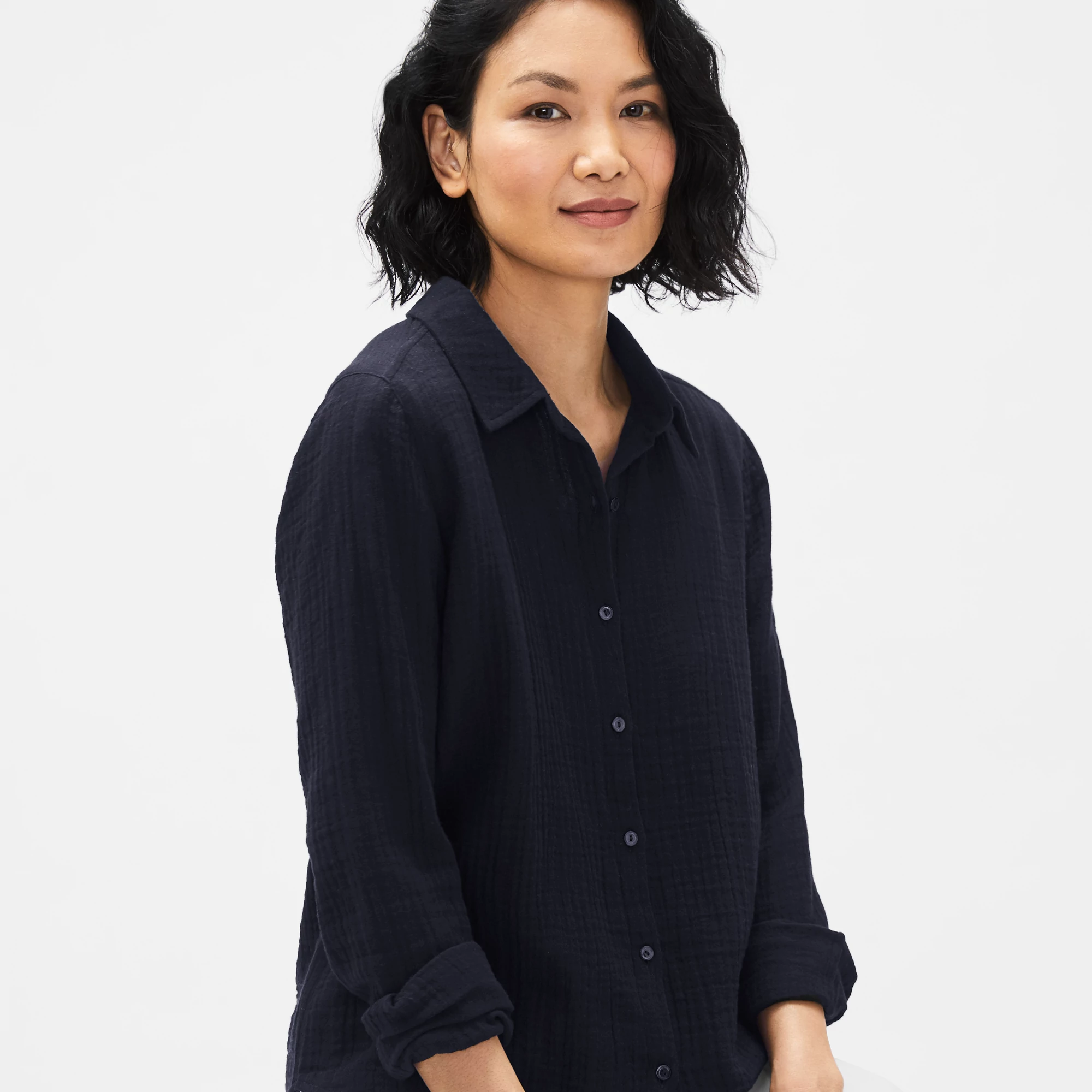Organic Cotton Gauze Classic Collar Shirt | EILEEN FISHER