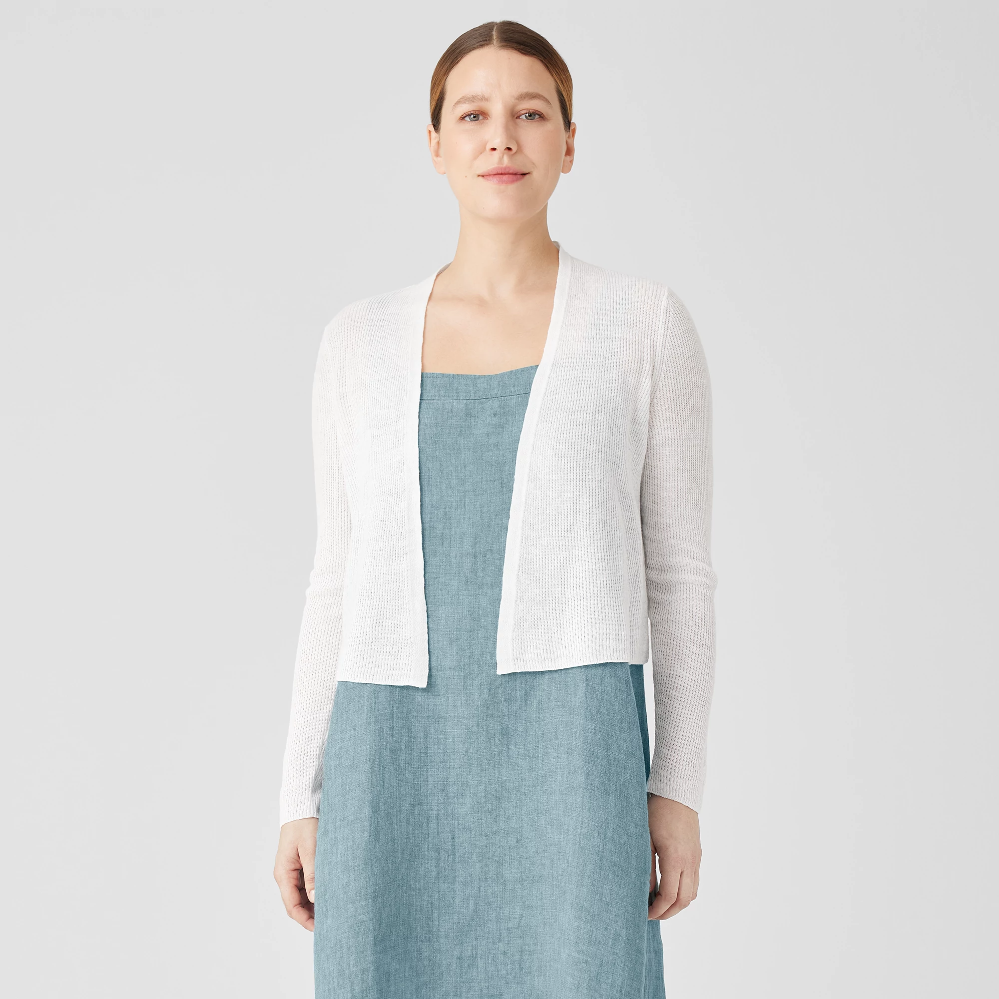 Organic Linen Cotton Airy Tuck Cropped Cardigan | EILEEN FISHER