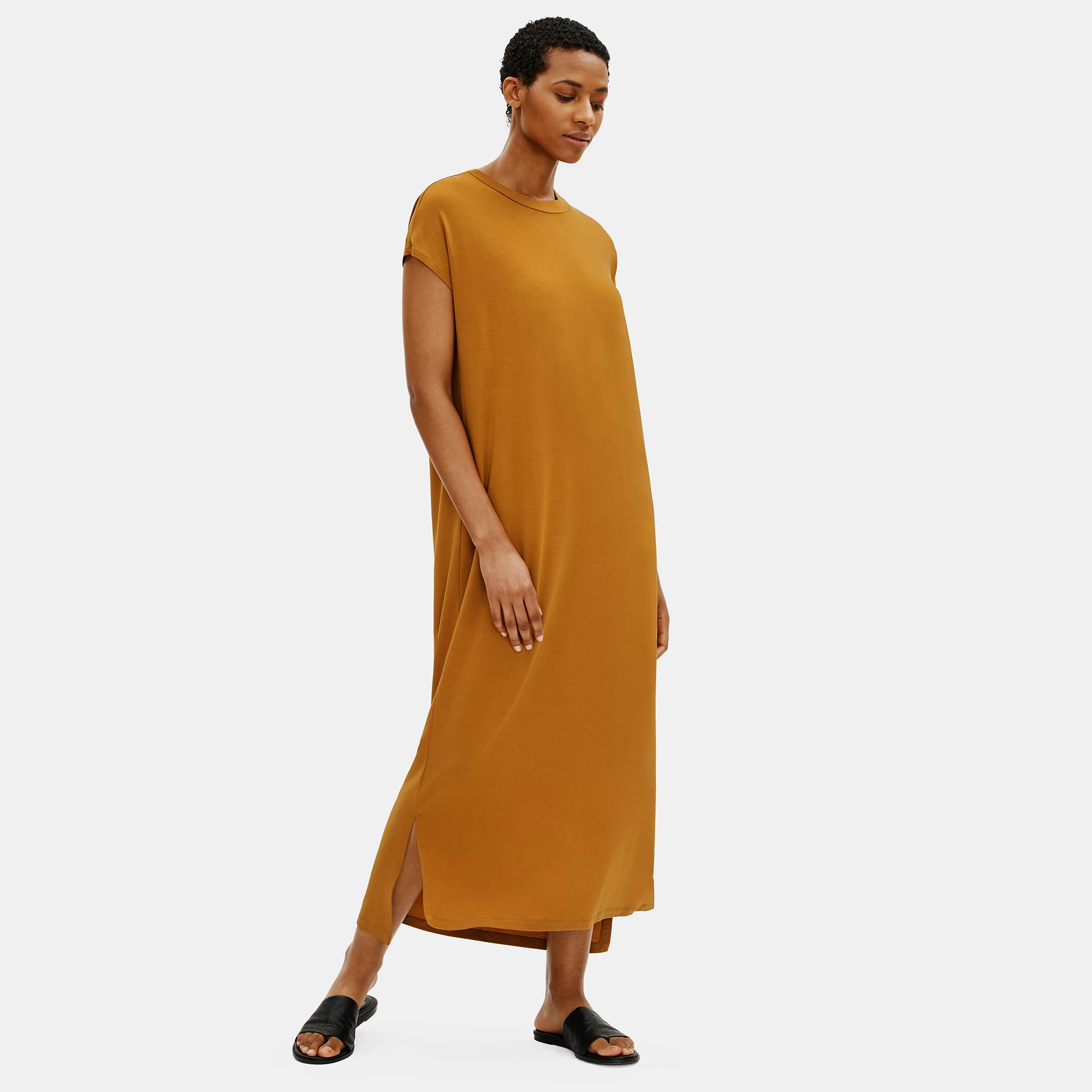 Viscose Jersey Crew Neck Dress | EILEEN FISHER