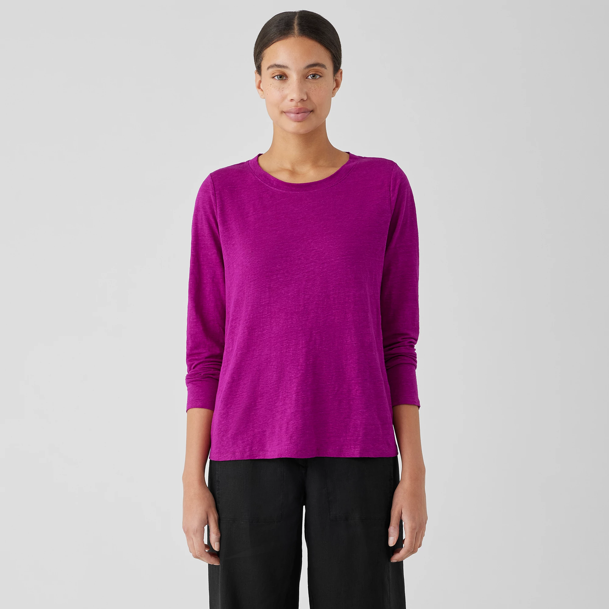 Organic Linen Jersey Crew Neck Top | EILEEN FISHER