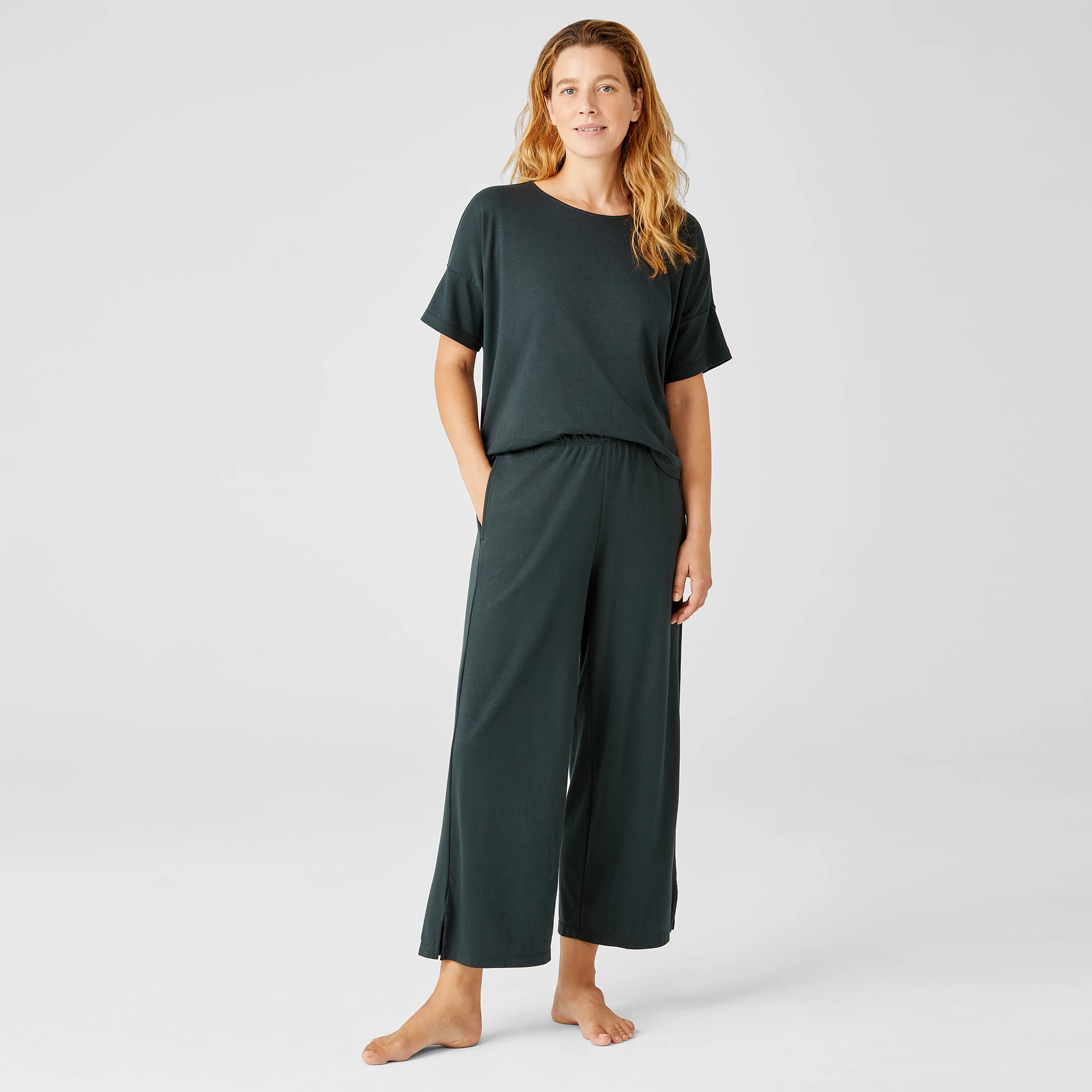 Cozy Organic Cotton Interlock Wide-Leg Pant | EILEEN FISHER