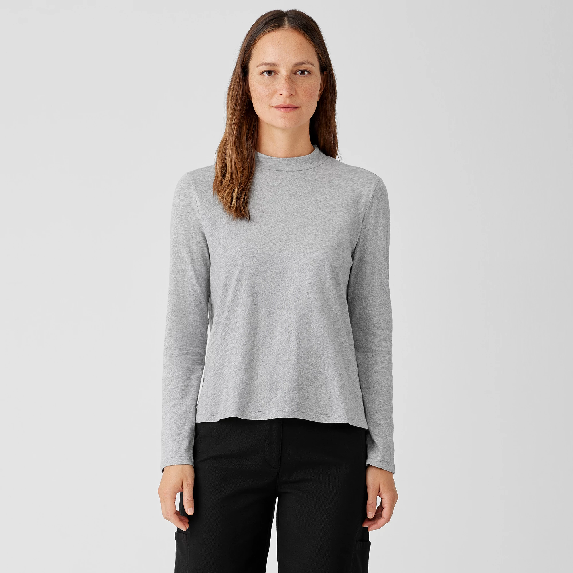 Slubby Organic Cotton Jersey Melange Top | EILEEN FISHER