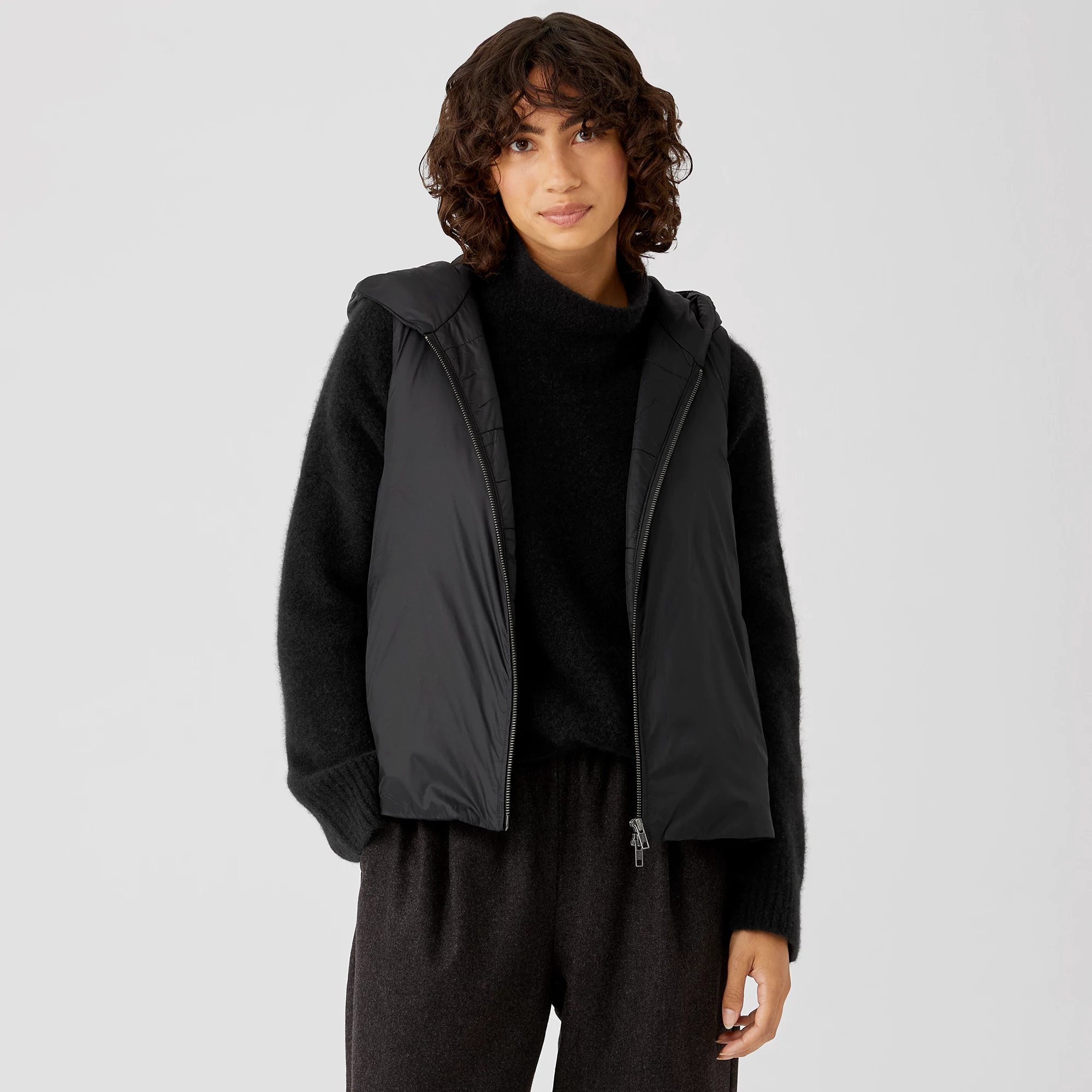 Eggshell Recycled Nylon Hooded Vest | EILEEN FISHER