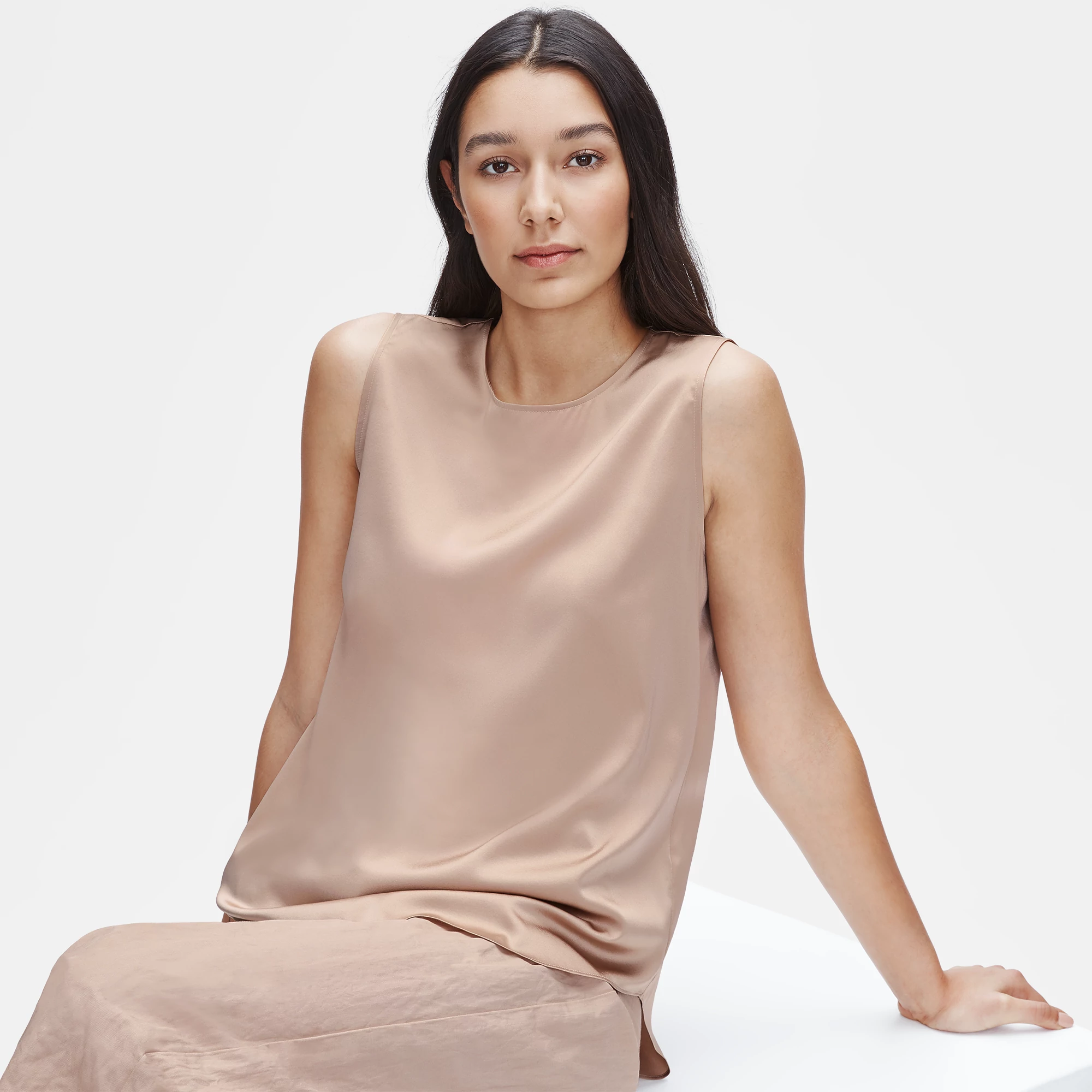 Stretch Silk Charmeuse Round Neck Shell | EILEEN FISHER