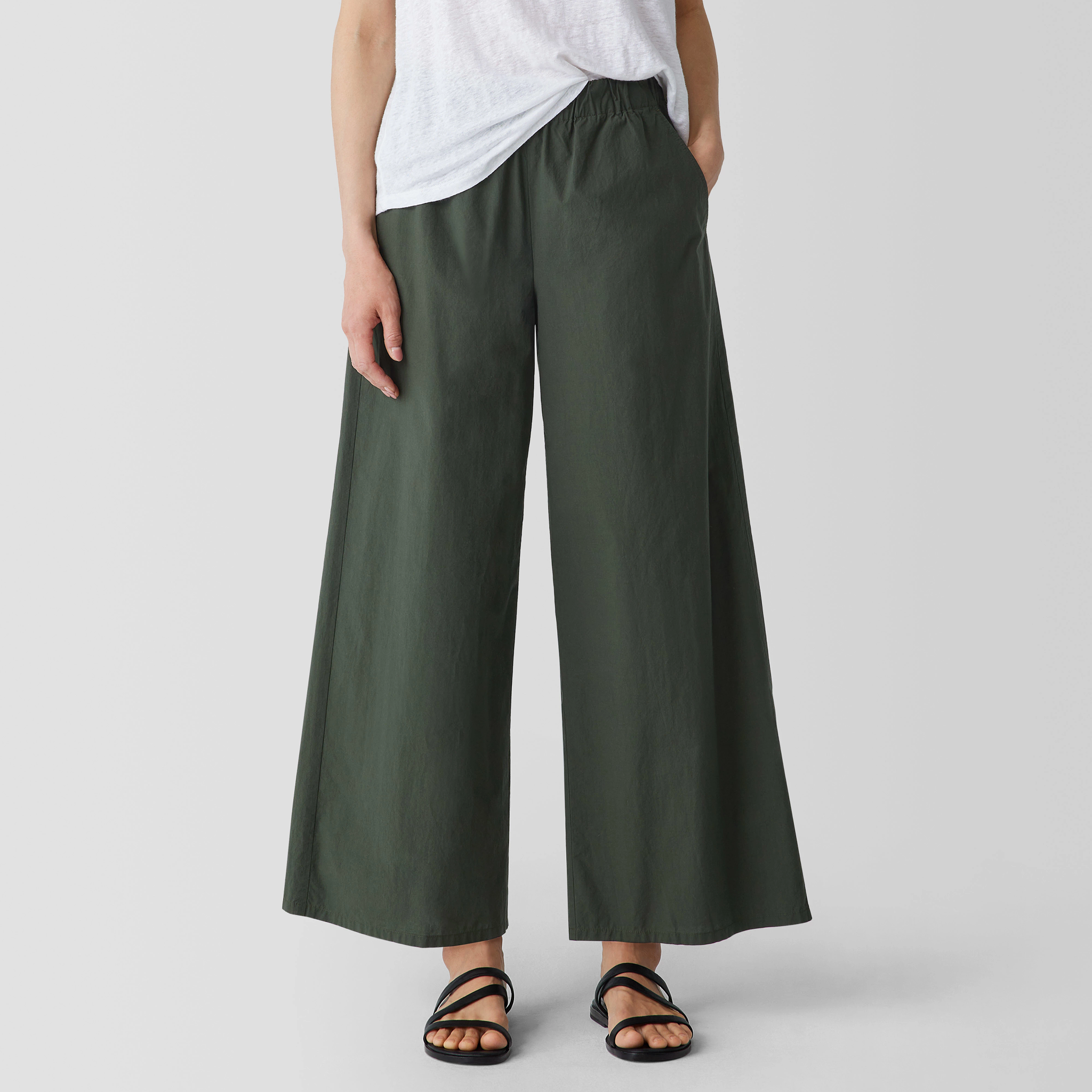 Washed Organic Cotton Poplin Wide-Leg Pant | EILEEN FISHER