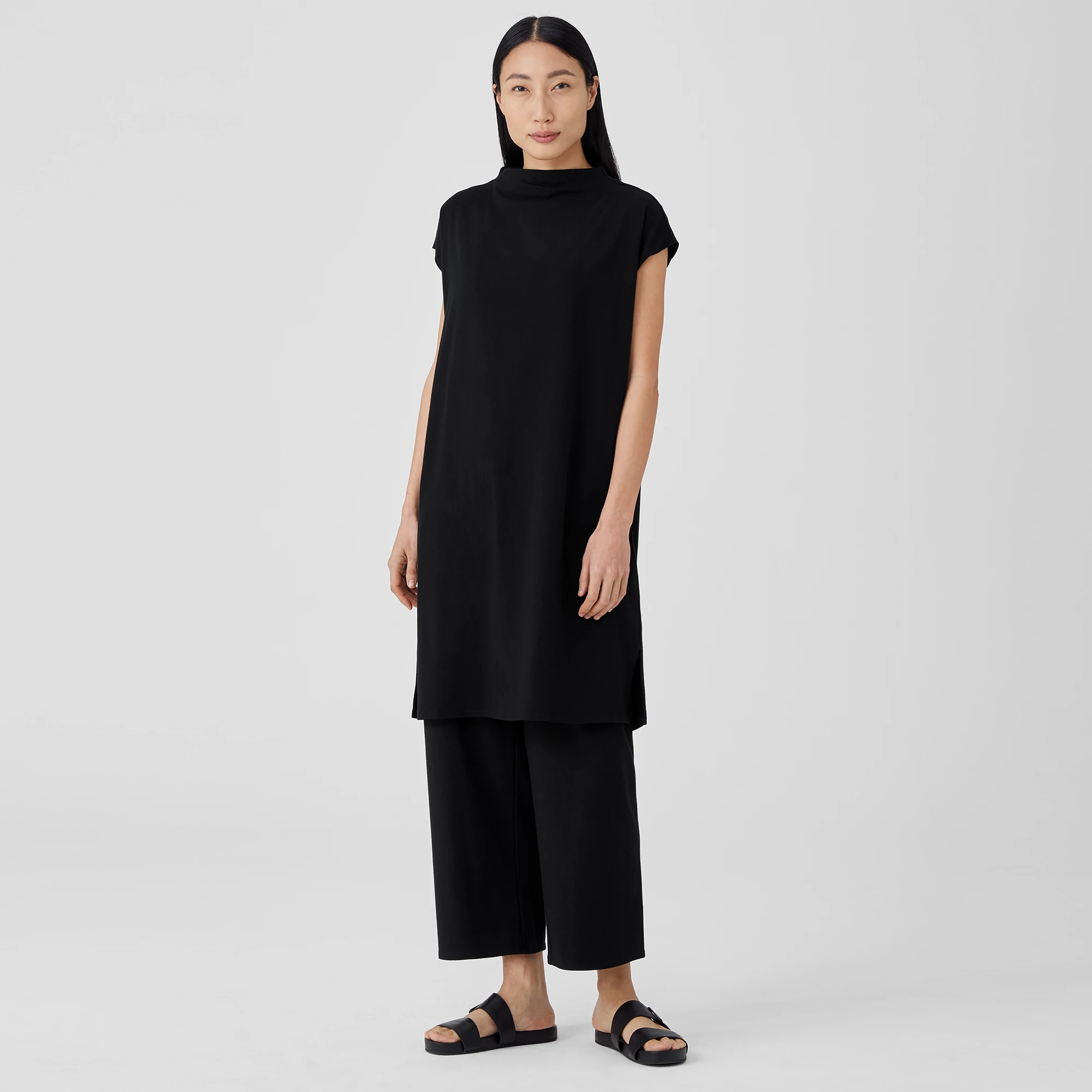 Traceable Cotton Jersey Funnel Neck Dress | EILEEN FISHER