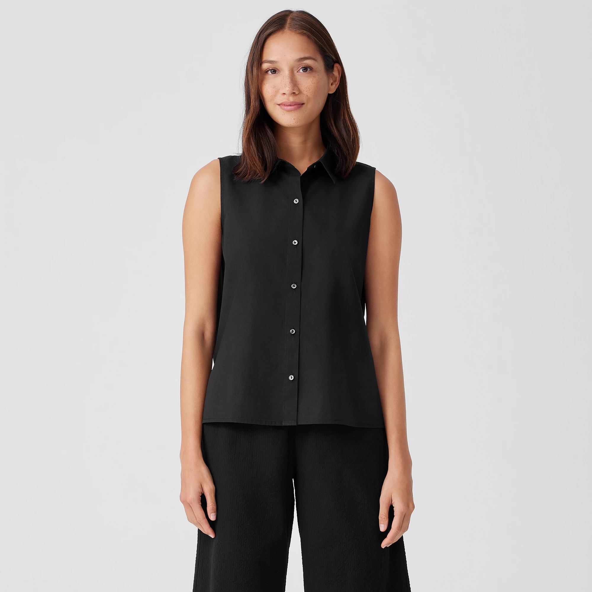 Washed Organic Cotton Poplin Sleeveless Shirt | EILEEN FISHER Washed Organic Cotton Poplin Sleeveless Shirt | EILEEN FISHER