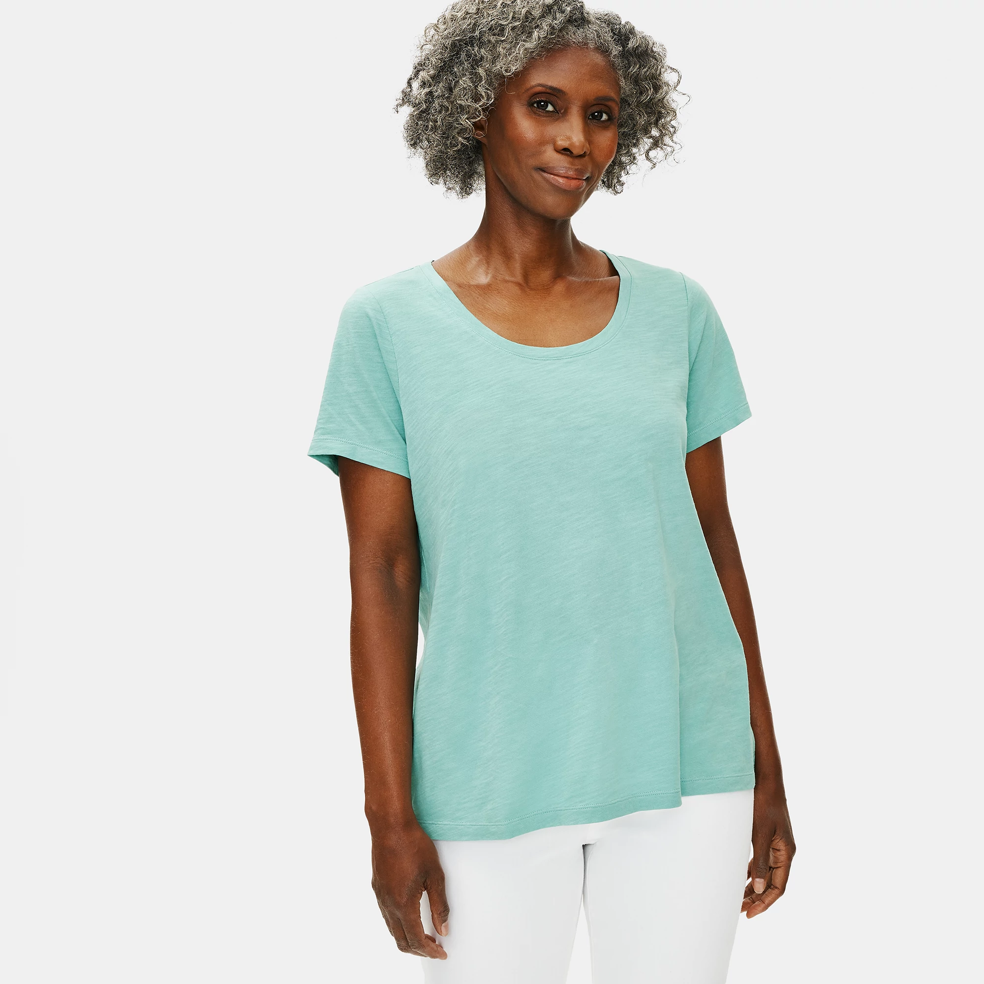 Organic Cotton Slub U-Neck Tee | EILEEN FISHER
