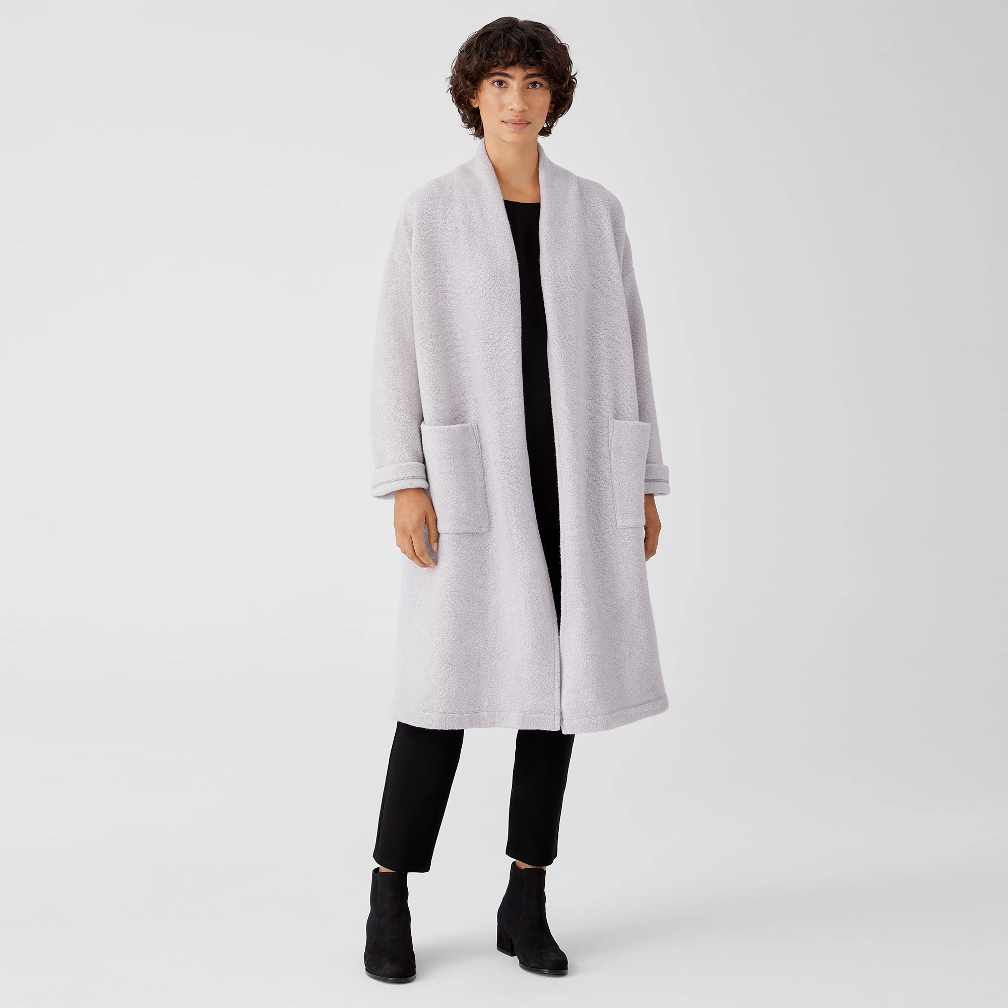 Boucle Wool Knit Long Coat | EILEEN FISHER