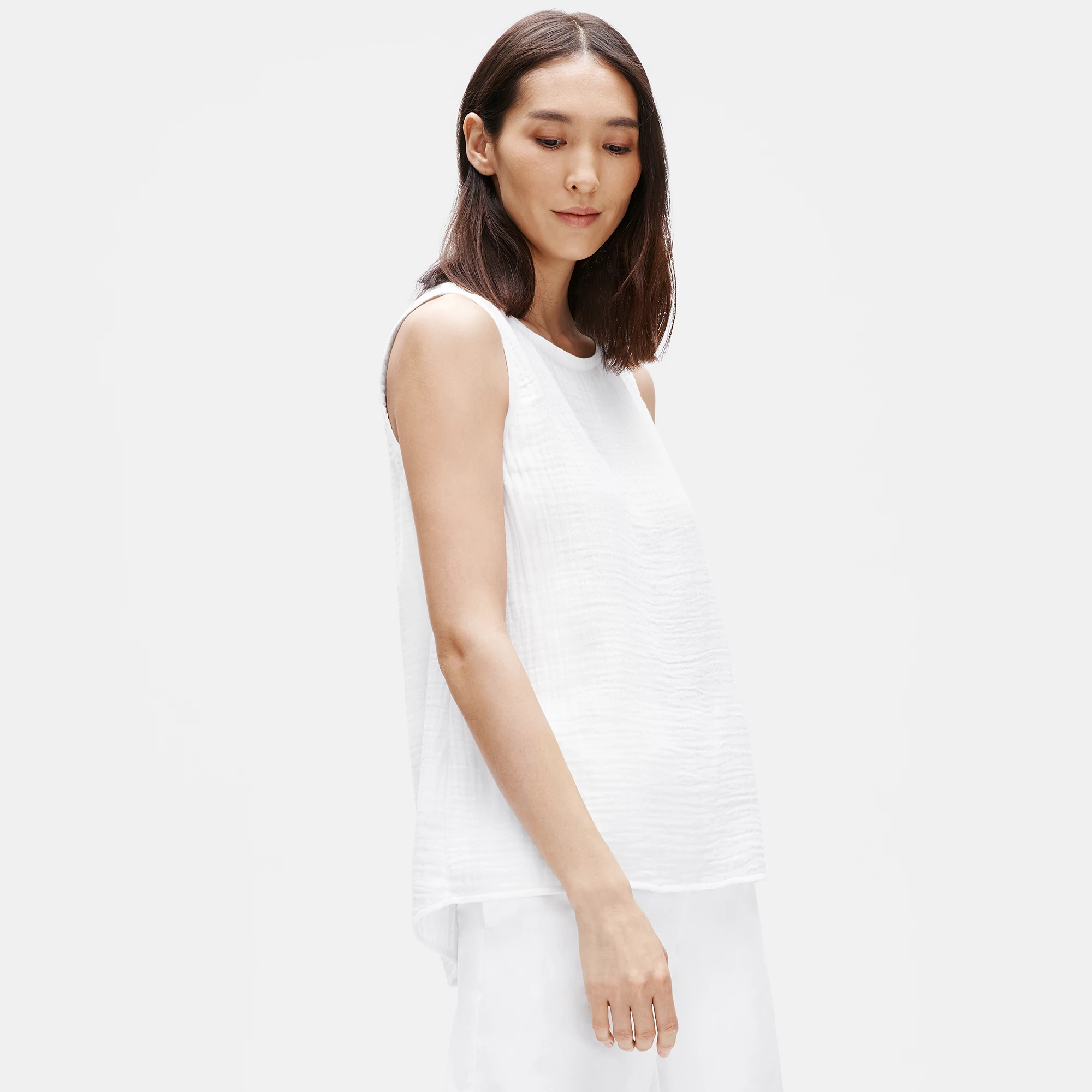 Organic Cotton Gauze Bateau Neck Shell | EILEEN FISHER