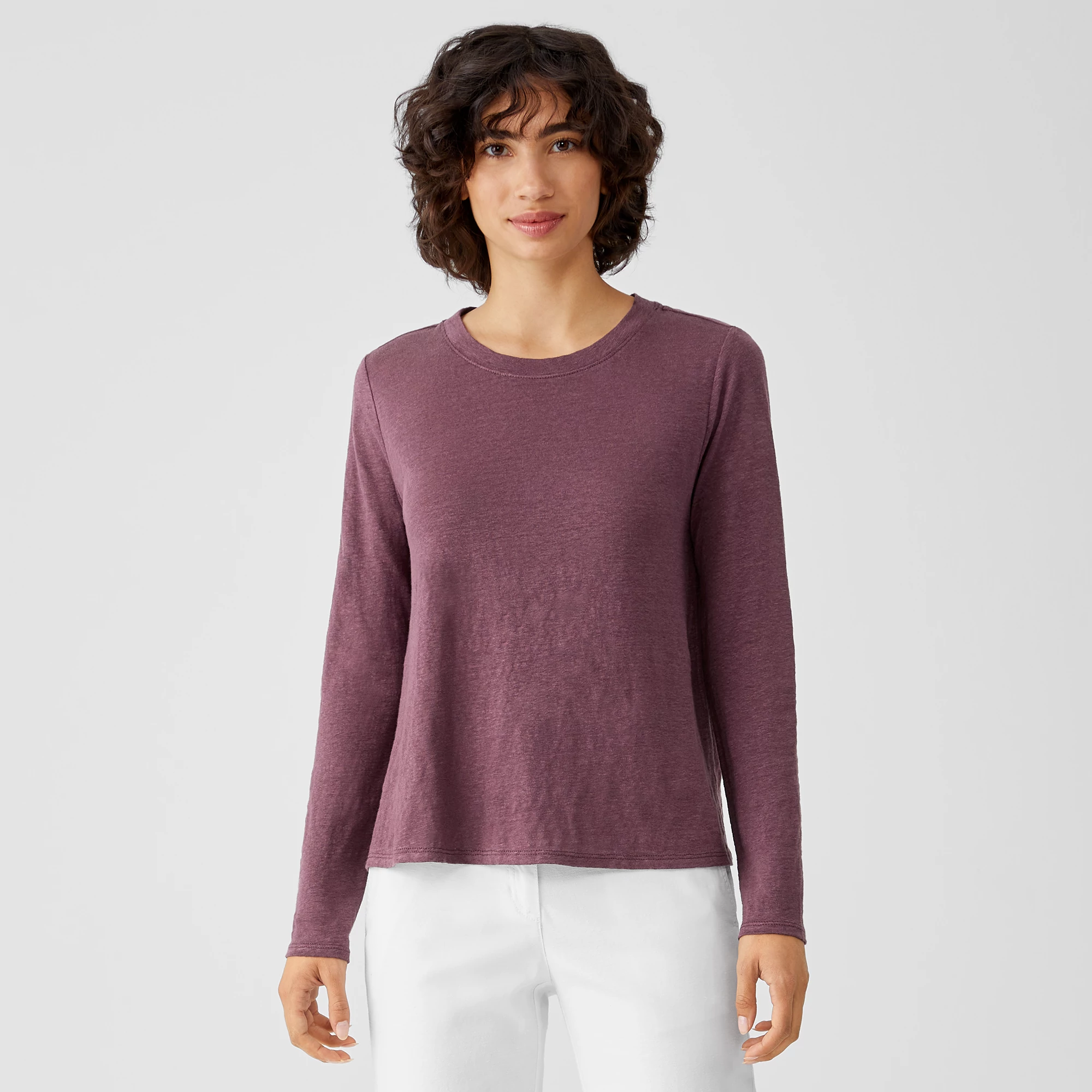 Organic Linen Jersey Crew Neck Top | EILEEN FISHER