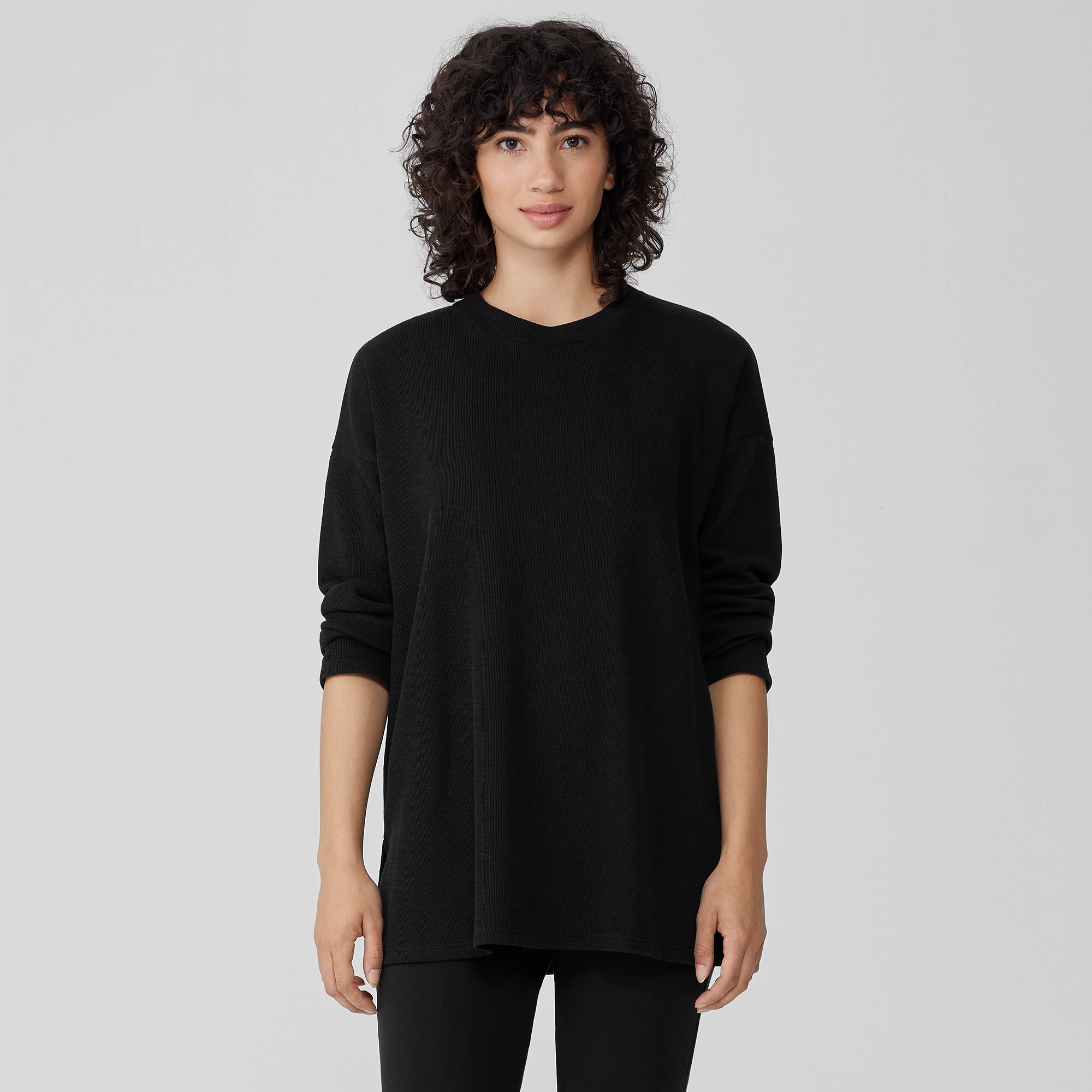 Organic Cotton Slubby Rib Knit Crew Neck Top | EILEEN FISHER