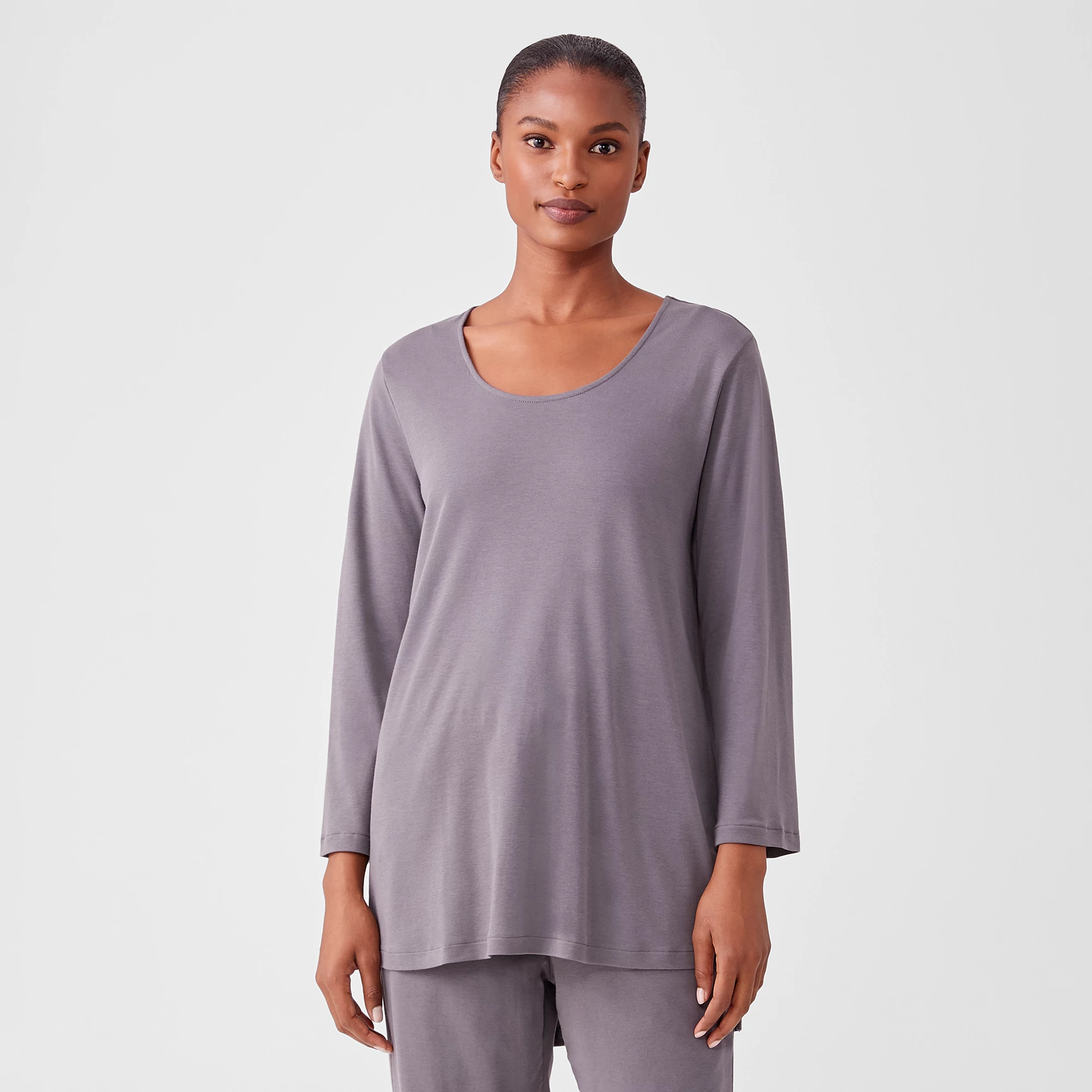 Cozy Organic Cotton Interlock U-Neck Top | EILEEN FISHER